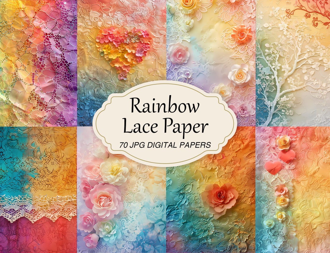 Vintage Rainbow Lace Paper, Colorful Junk Journal Paper Pack, Shabby ...