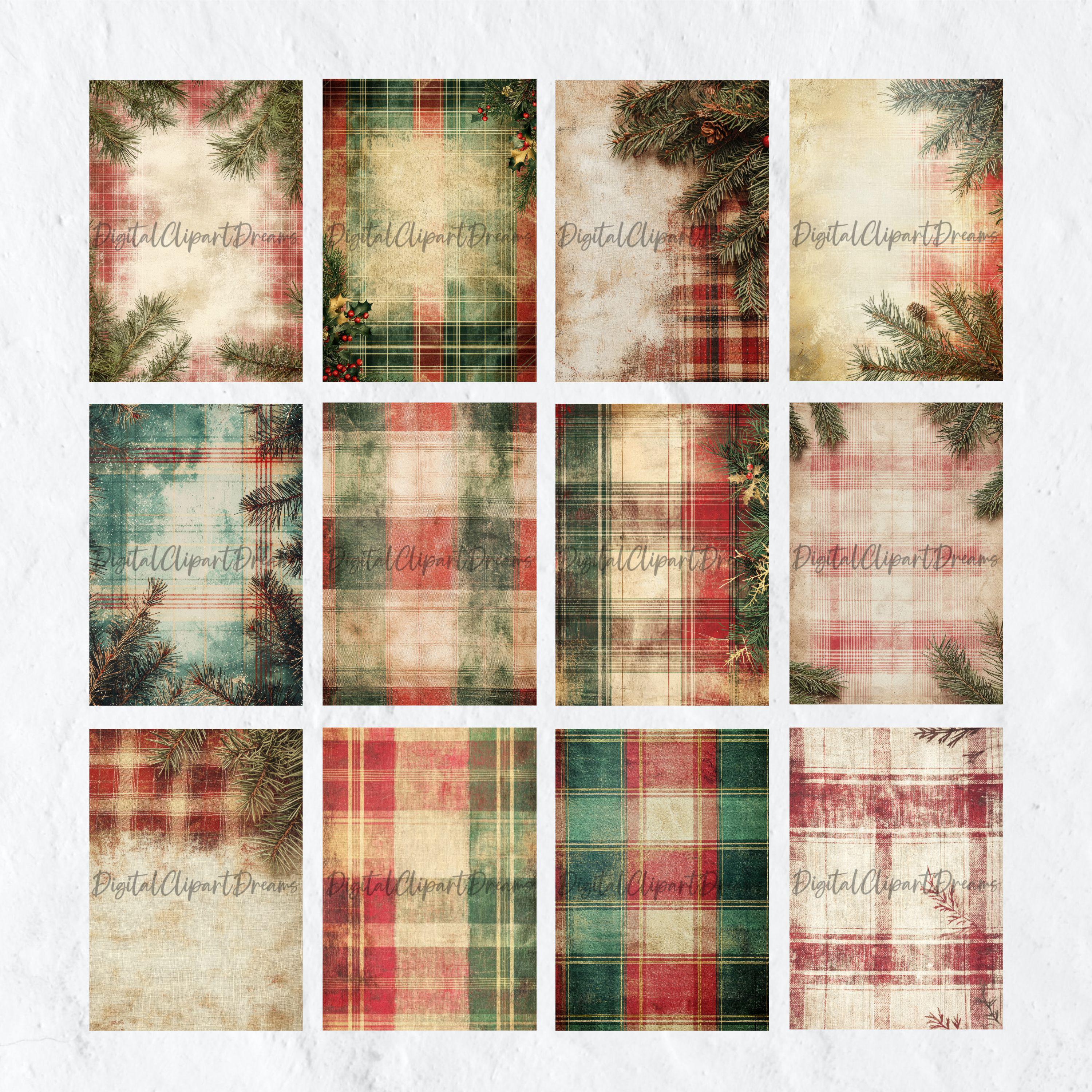 Christmas Vintage Holiday Plaid Background, Junk Journal, Check Pattern ...