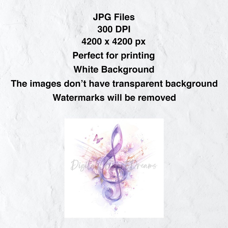 Music Note Clipart, 18 JPG Watercolor Floral Musical Art, Digital Paper ...