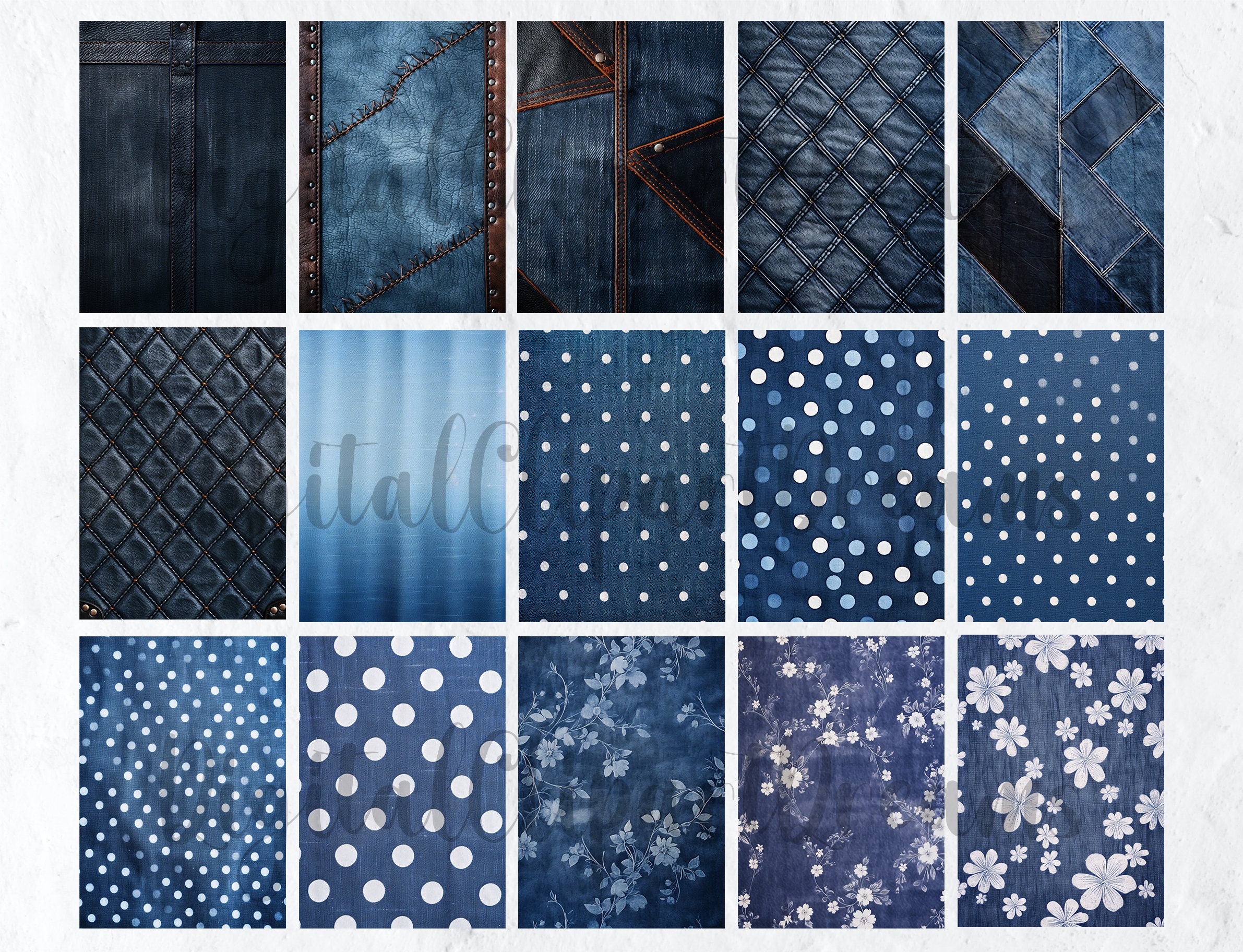 Denim and Leather Digital Papers, Digital Scrapbook Paper, Jeans Junk ...