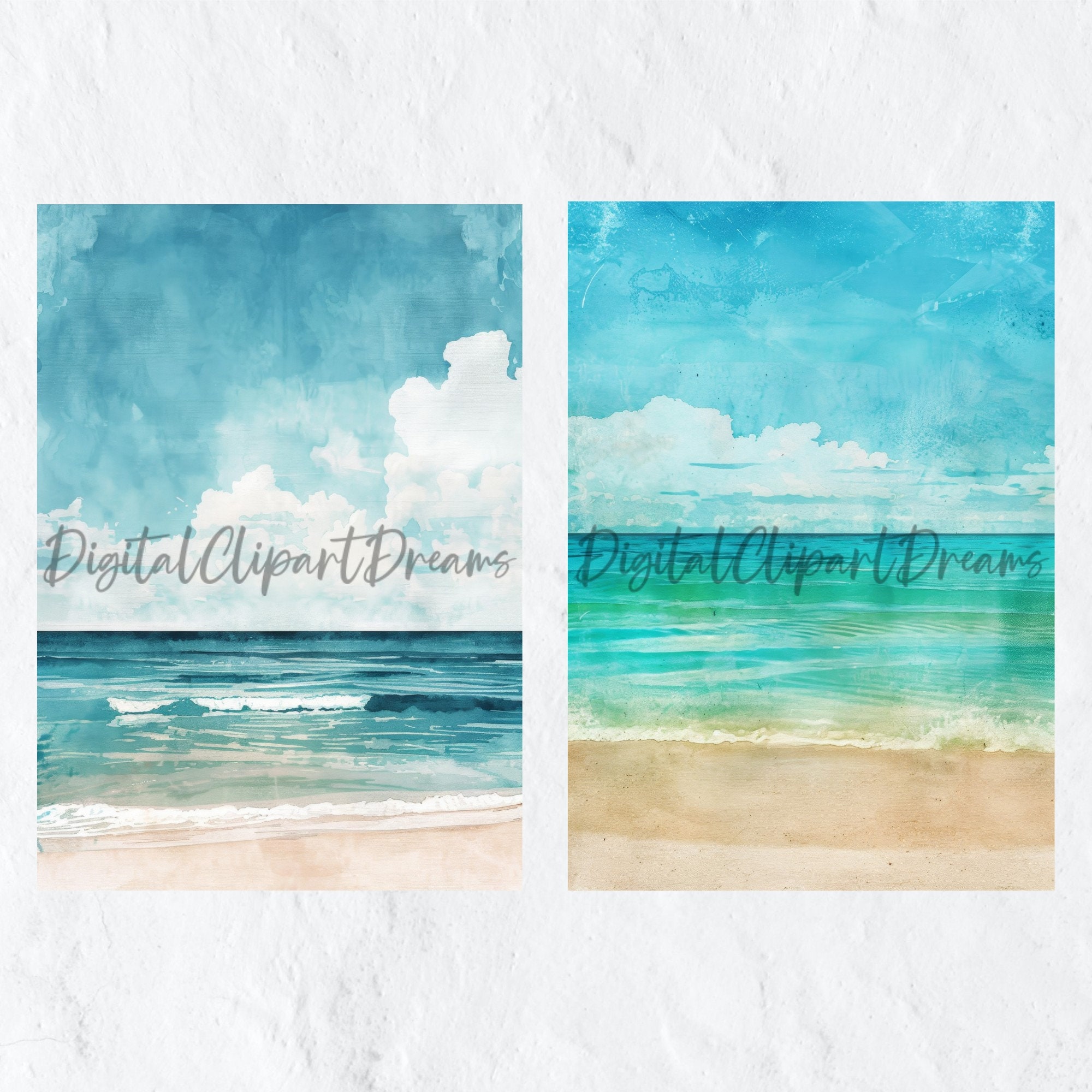 Seascape Junk Journal Pages, Watercolor Beach Background, Sea Collage ...