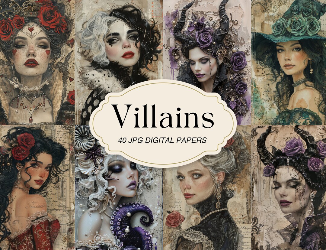Villains Junk Journal Pages, Printable Fairy Tale, Halloween Vintage ...
