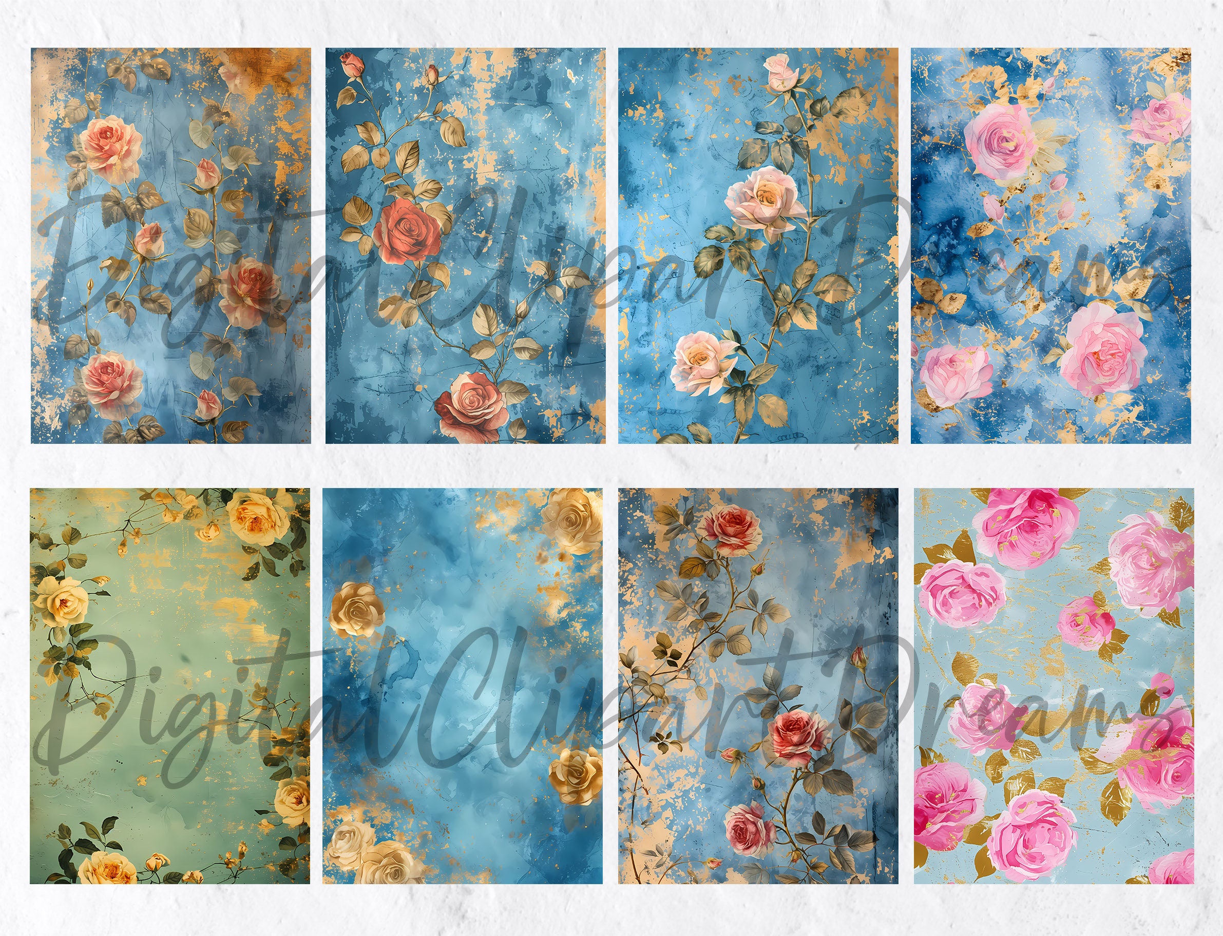 Vintage Rose Paper, Junk Journal Paper Pack, Shabby Chic Scrapbook ...