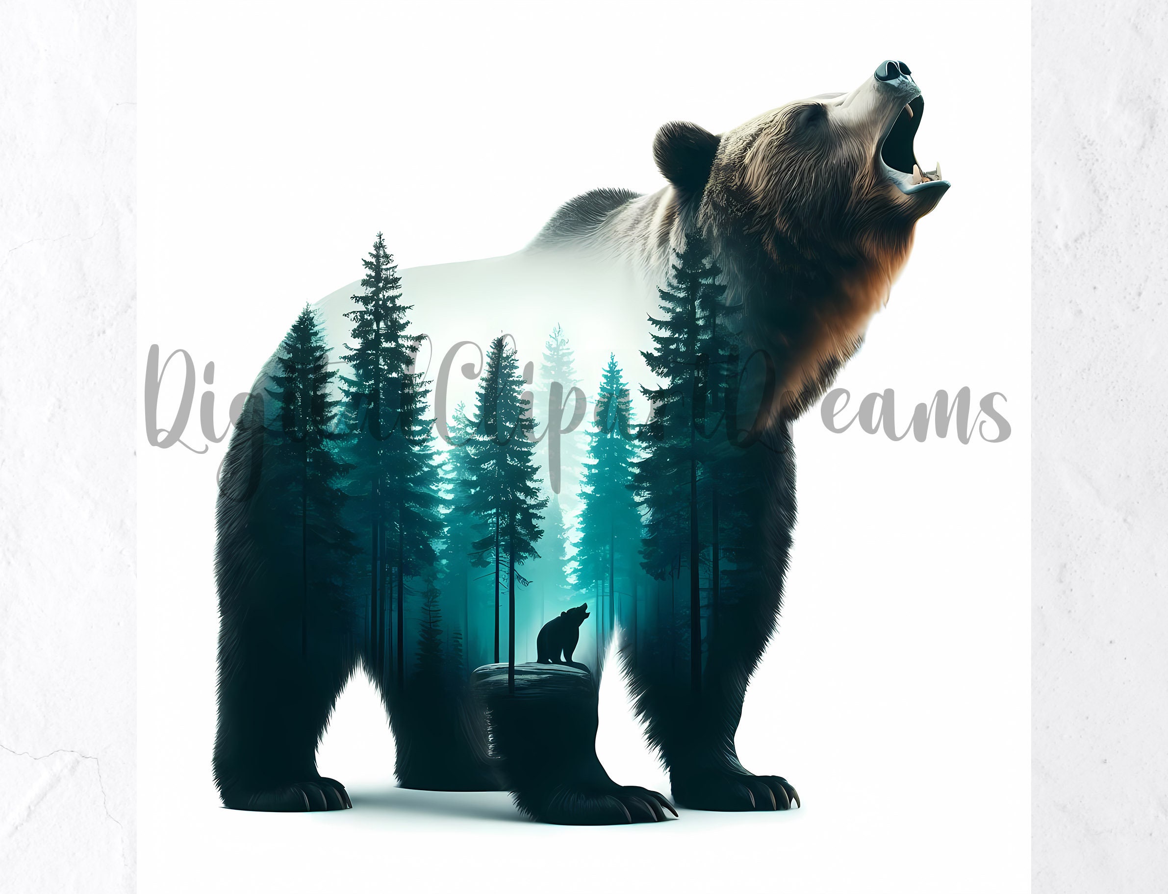 Howling Bear Clipart, Double Exposure Bear, 18 High Quality JPG ...