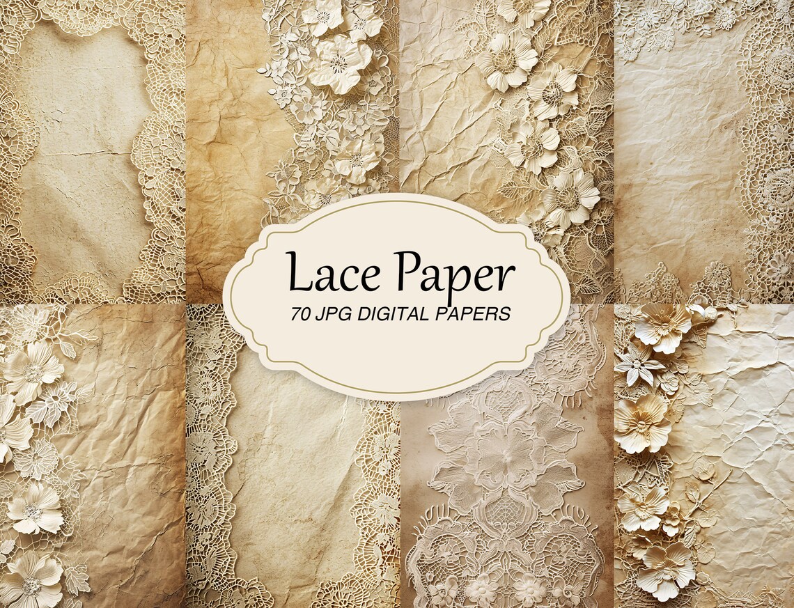Vintage Lace Paper, Junk Journal Paper Pack, Antique Paper Background ...
