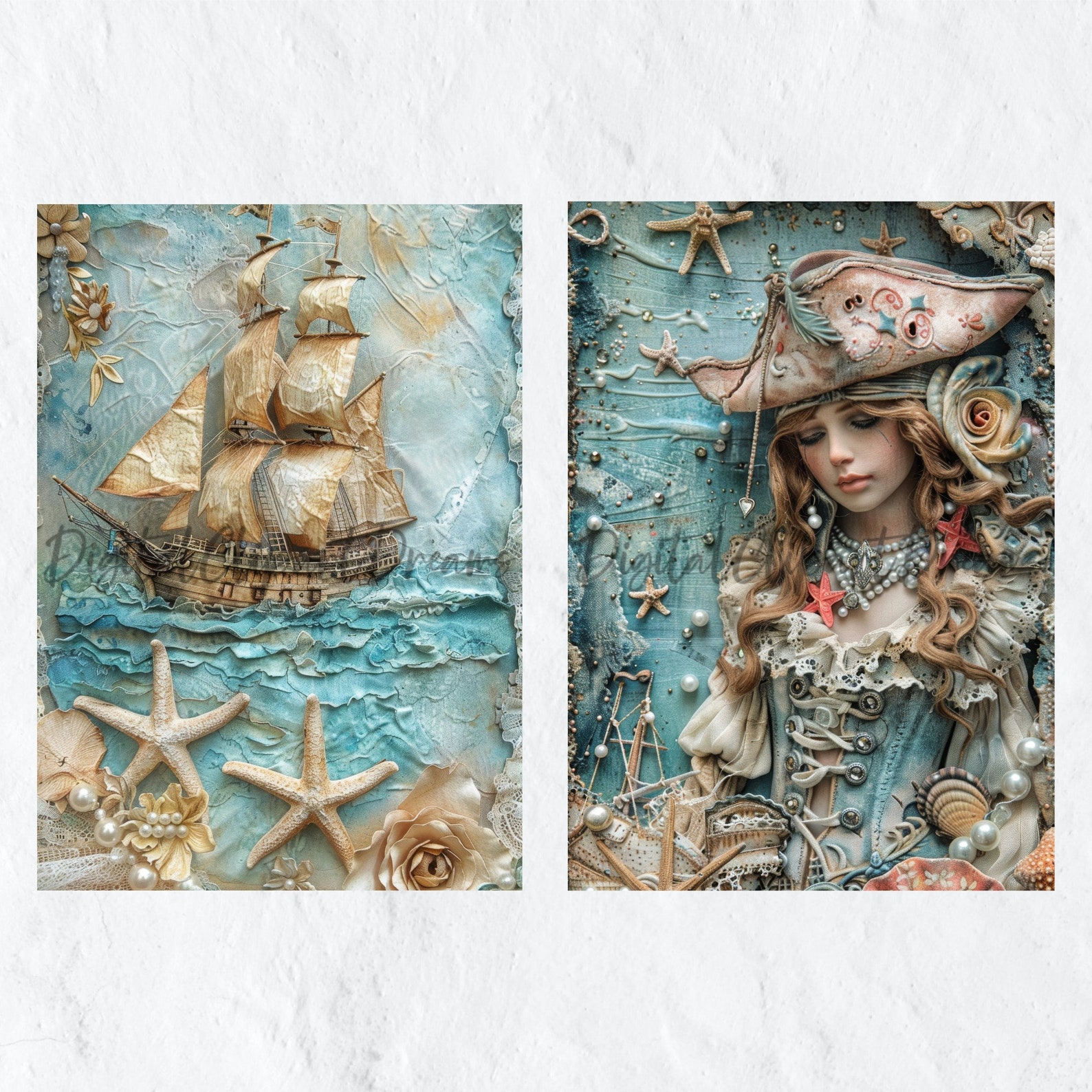 Vintage Pirate Junk Journal Pages, Sea Digital Scrapbook Paper ...