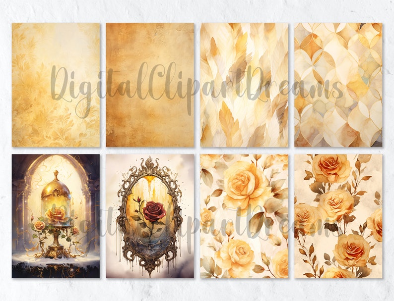 Beauty and the Beast Digital Paper Pack, Floral Journal Pages, Princess ...