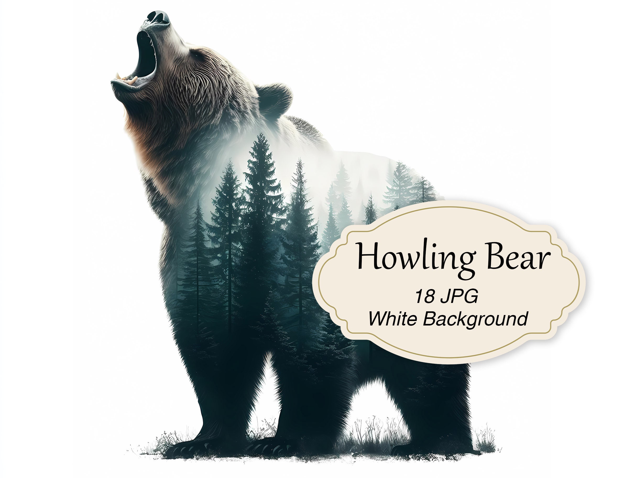 Howling Bear Clipart, Double Exposure Bear, 18 High Quality JPG ...