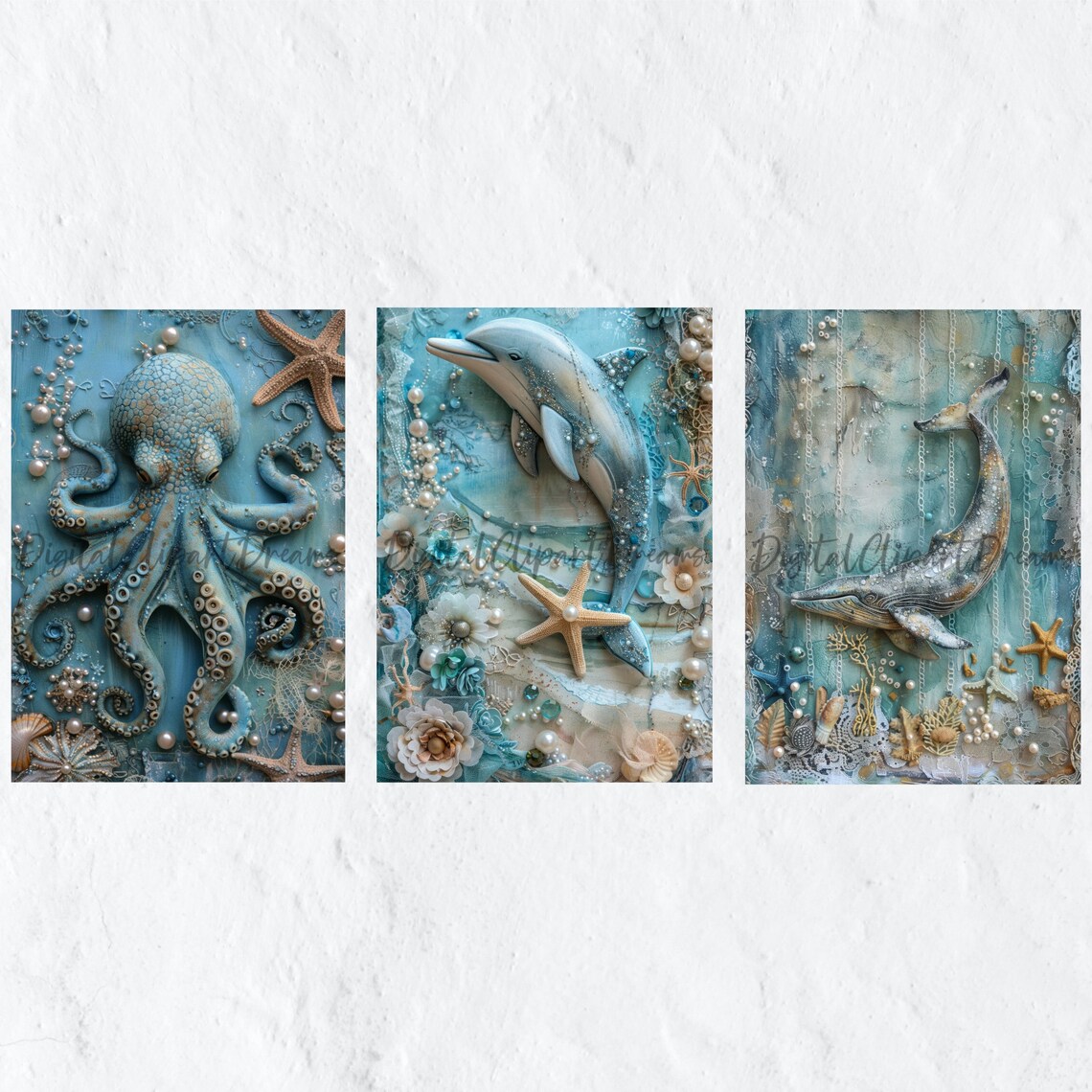 Sea Animals Digital Paper, Ocean Junk Journal Pages, Beach Background ...