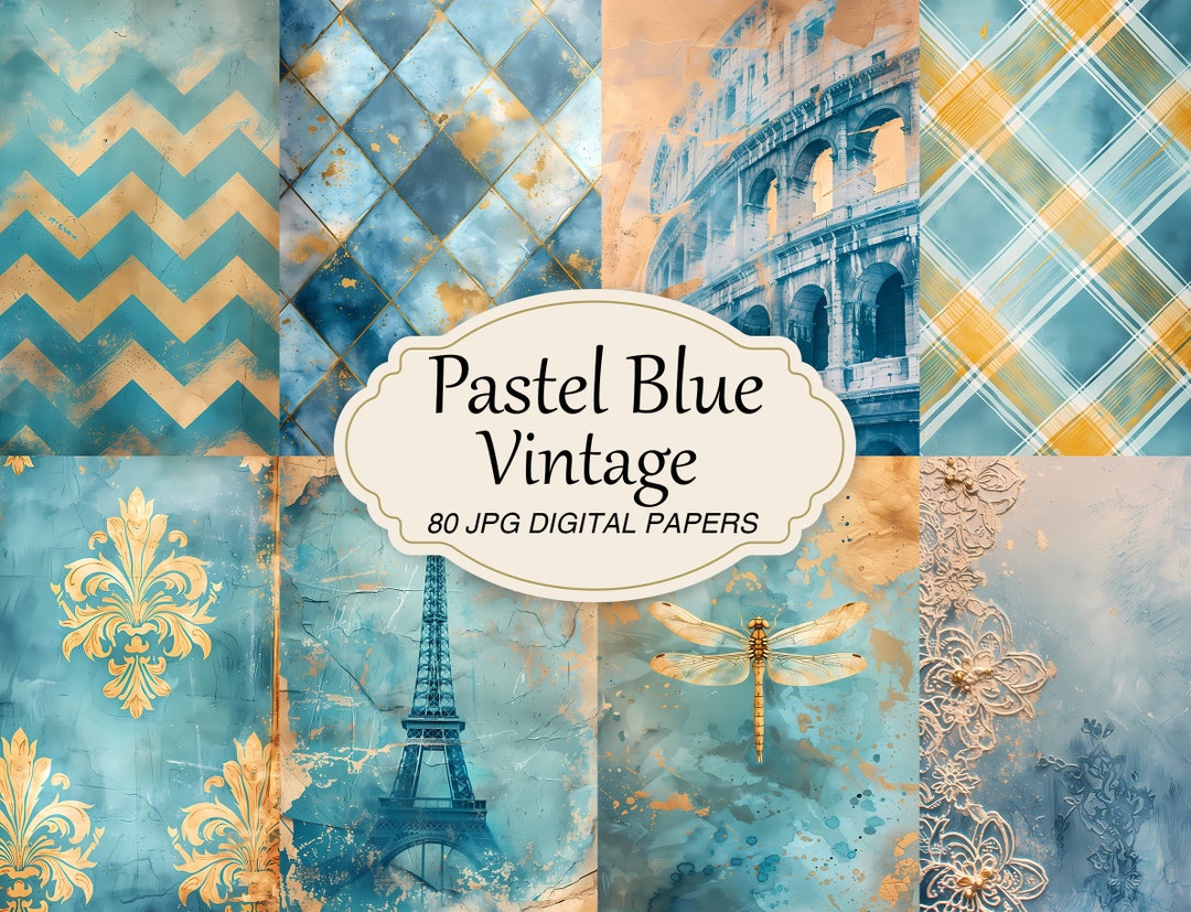 Printable Vintage Blue Paper, Junk Journal Paper Pack, Antique Paper ...