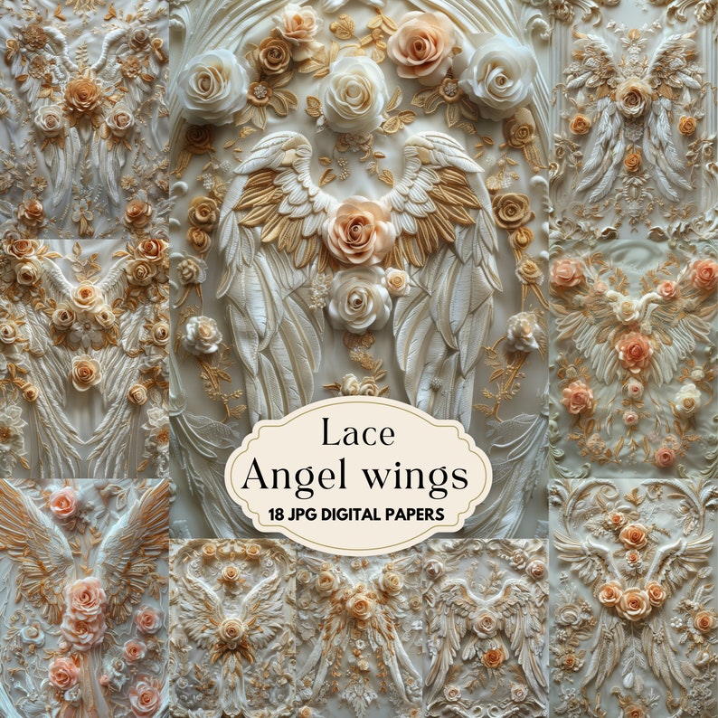 Angel Wings Junk Journal Digital Paper, Beige Lace 18 Digital Journal ...