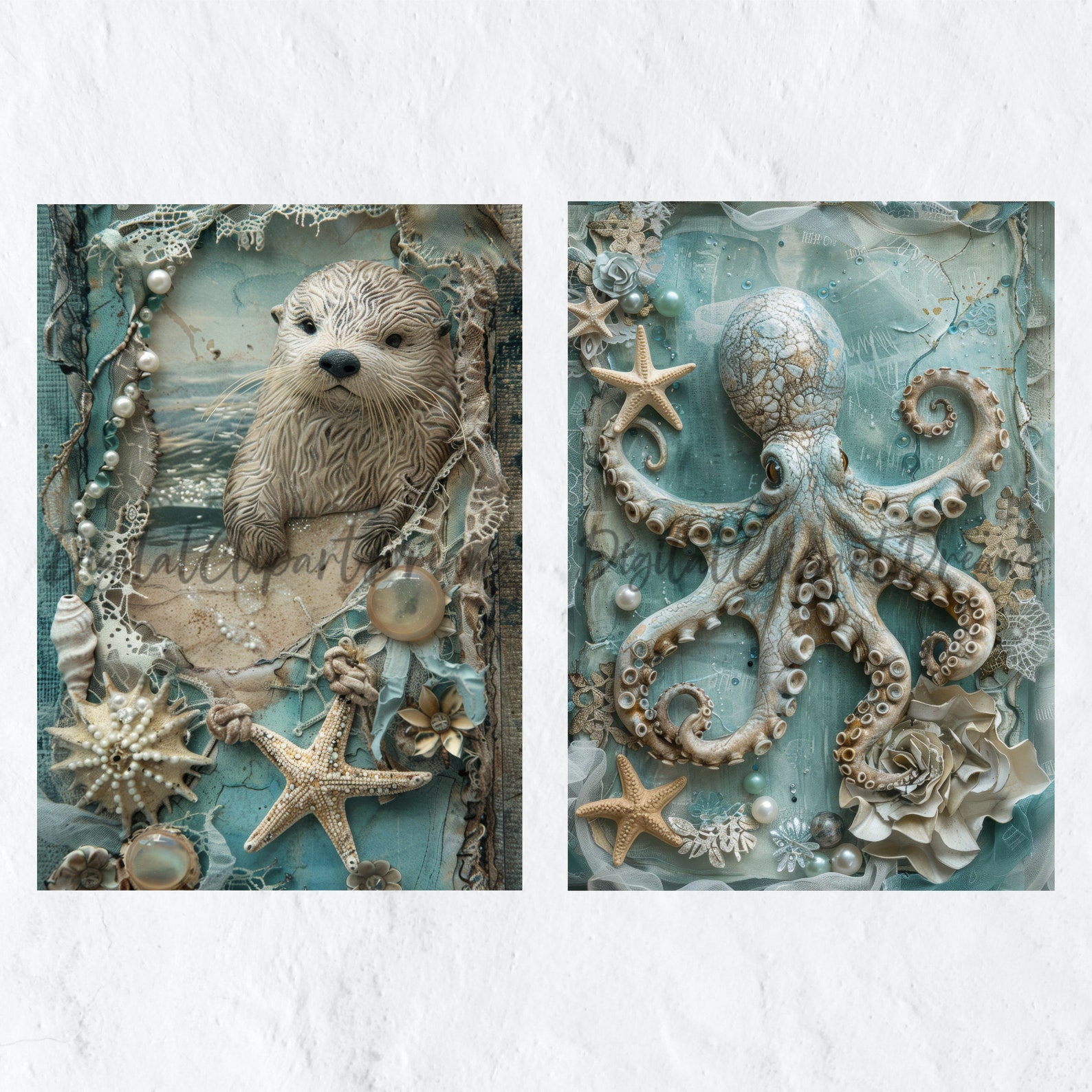 Sea Animals Digital Paper, Ocean Junk Journal Pages, Beach Background ...