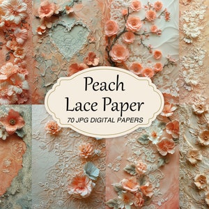 Vintage Peach Lace Paper, Shabby Chic Floral Junk Journal (digital ...