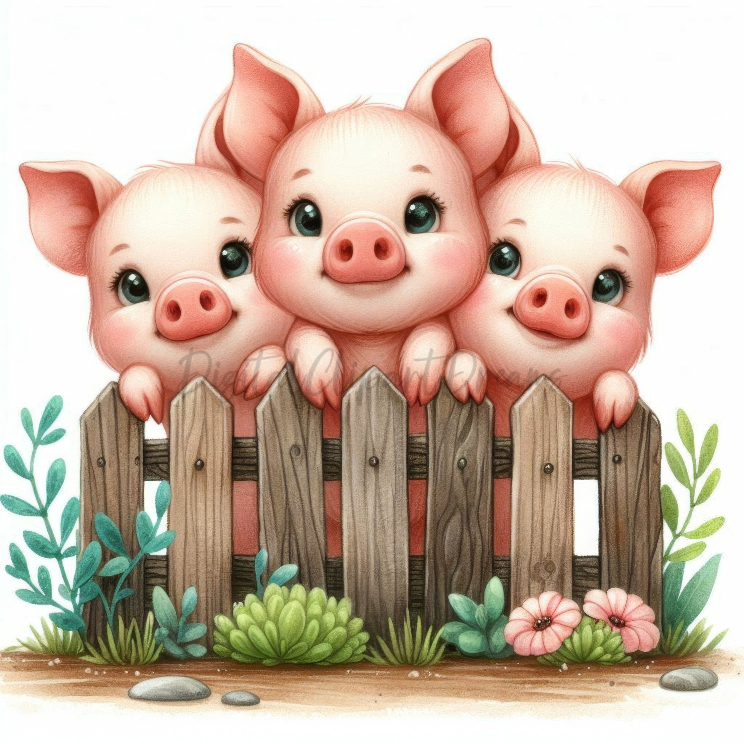 Pig Clipart, 18 JPG Watercolor Farm Animal Clip Art, Cute Piglet, Paper ...