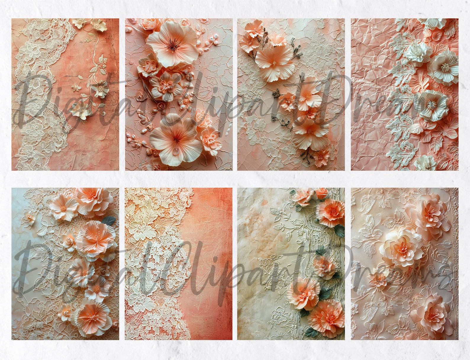 Vintage Peach Lace Paper, Shabby Chic Floral Junk Journal (digital ...