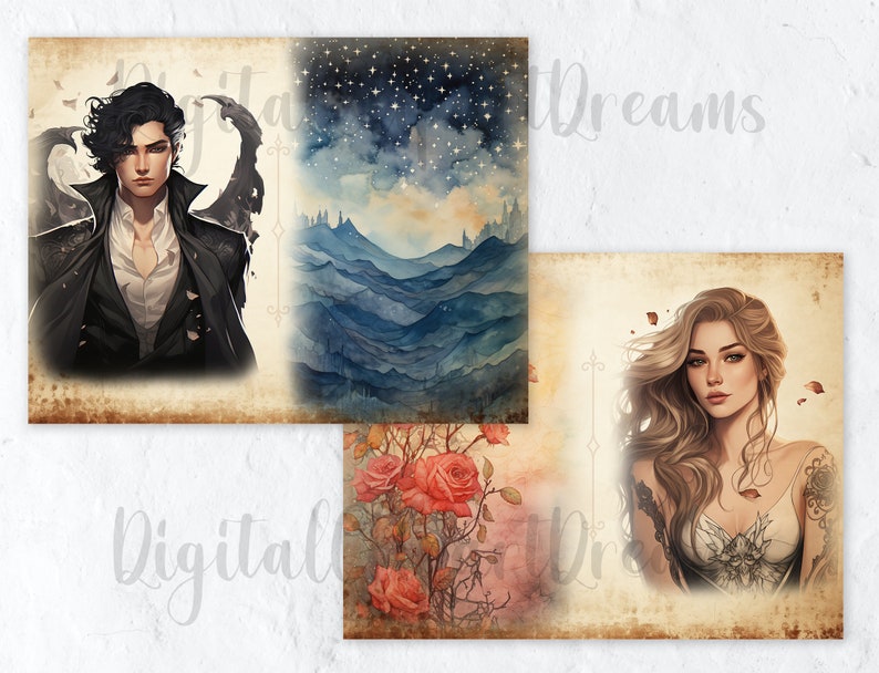 Roses and Thorns Junk Journal Pages, Night Court Collage Sheet ...