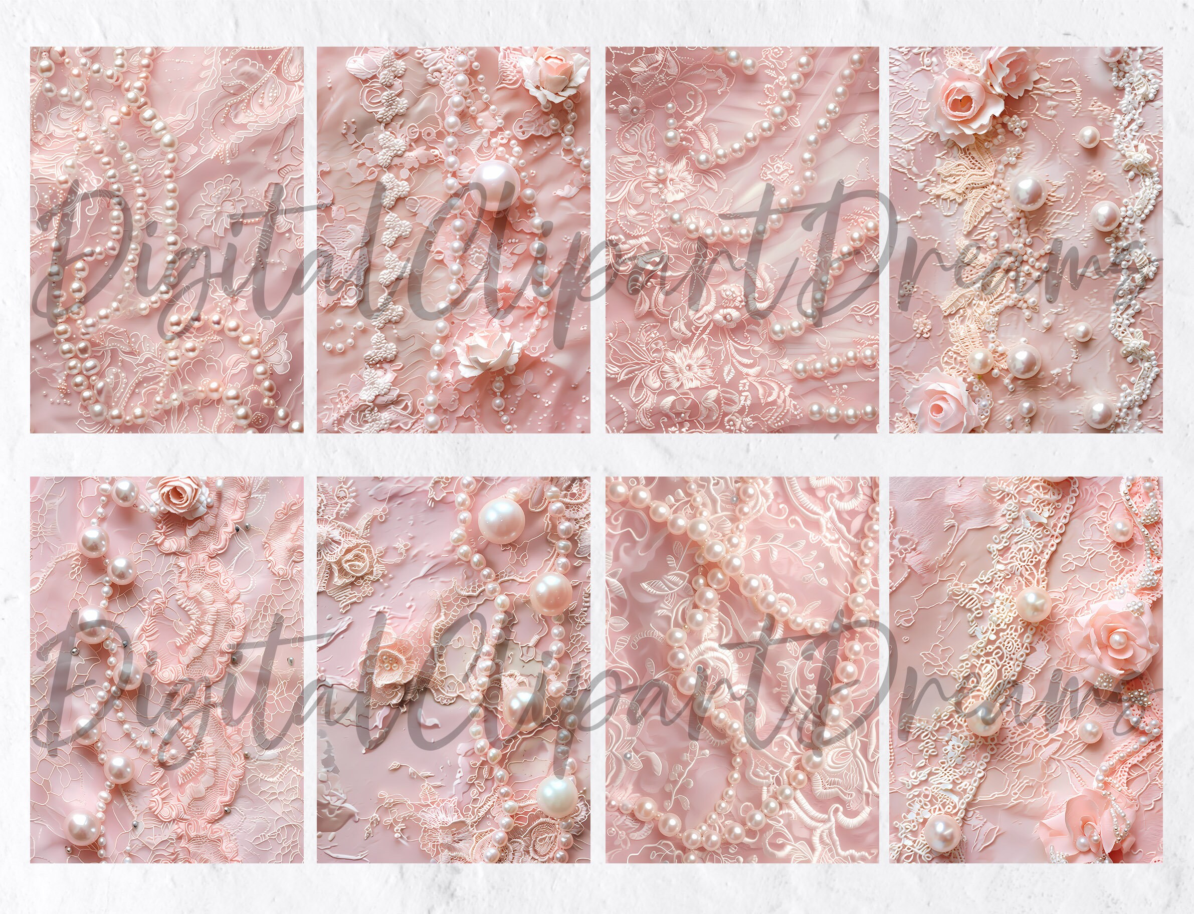 Vintage Pink Lace Pearls Paper, Junk Journal Paper Pack, Lace Printable ...
