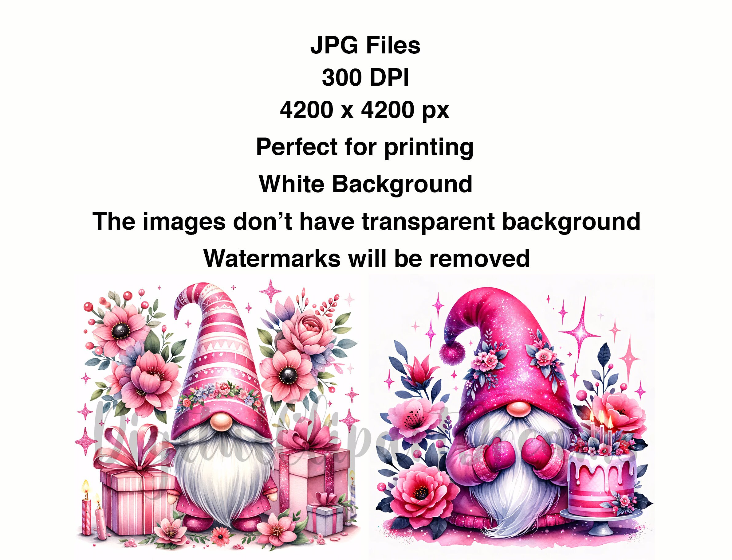 Birthday Gnome Watercolor Clipart, 12 High Quality JPG Pink Birthday ...