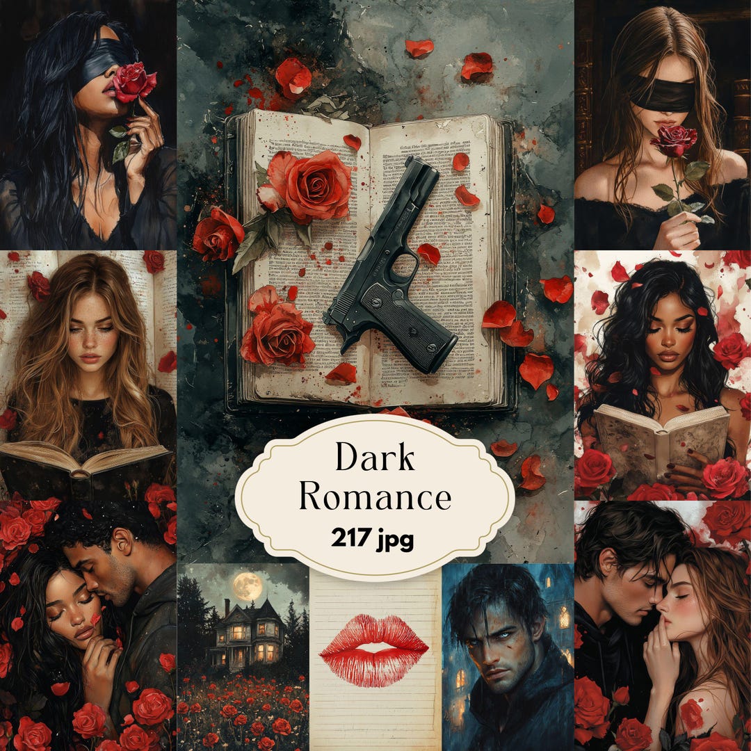 Dark Romance Junk Journal Pages, Reading Scrapbook Paper, Romantic Bookworm Images, Book Lover ...