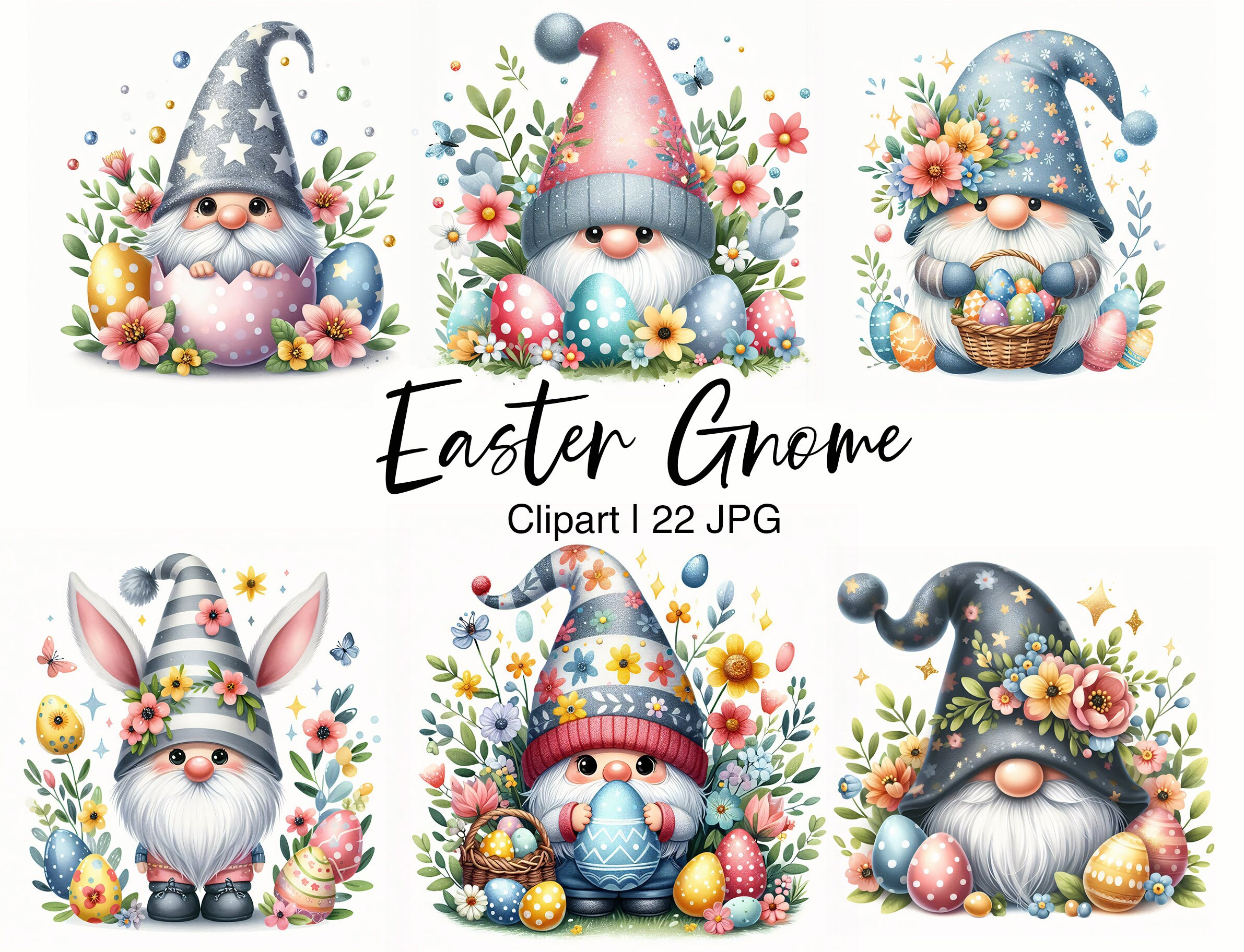 Easter Gnome Clipart, Watercolour Easter Clip Art, 22 High Quality JPG ...