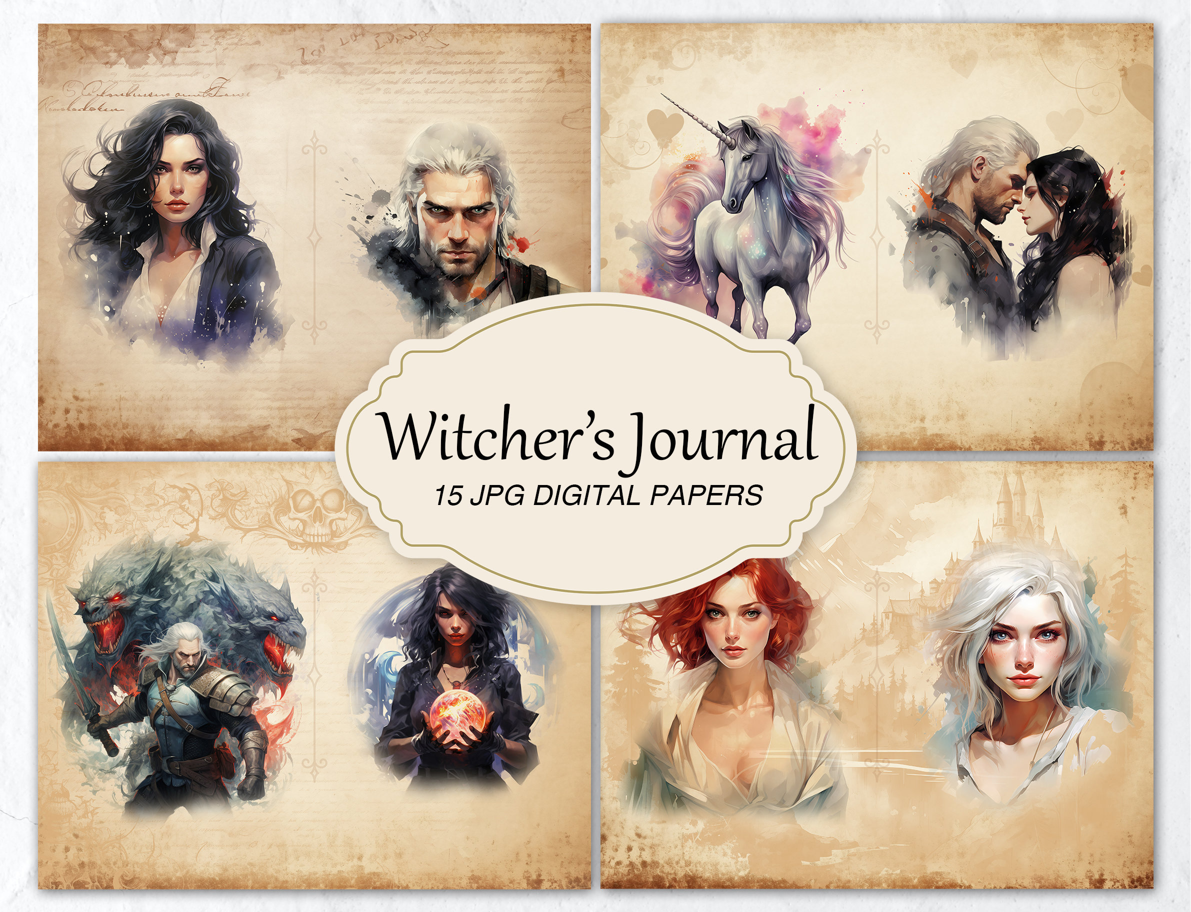 Witcher Junk Journal Pages, Witch Collage Sheet, Fantasy Scrapbook ...