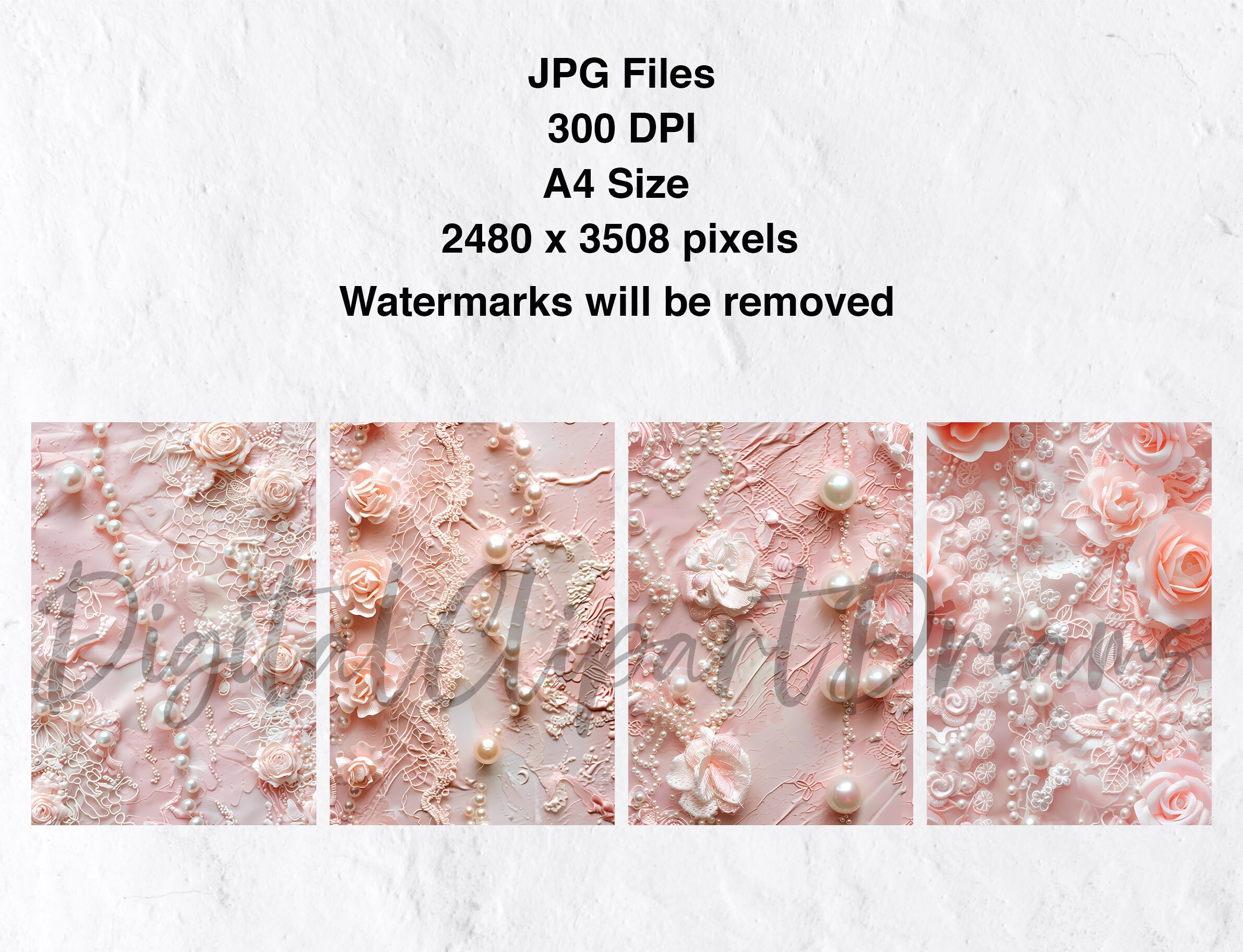 Vintage Pink Lace Pearls Paper, Junk Journal Paper Pack, Lace Printable ...