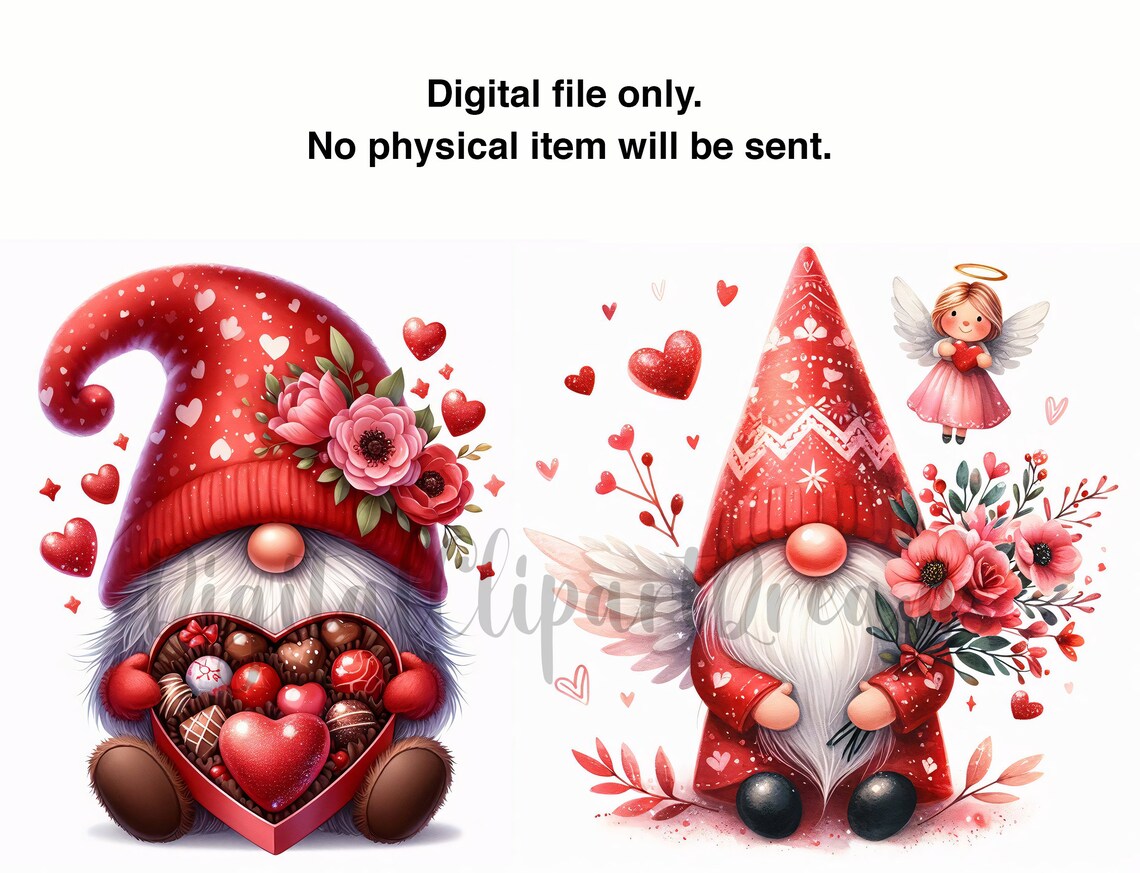 Valentines Gnome Watercolor Clipart, 20 High Quality JPG, Valentines ...