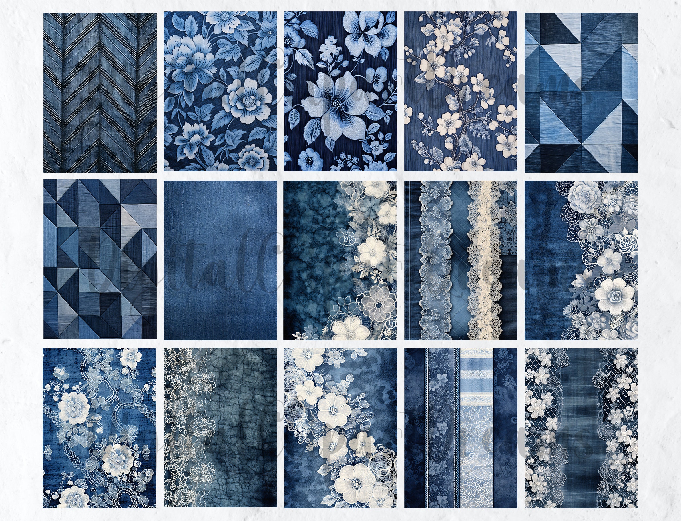 Denim and Leather Digital Papers, Digital Scrapbook Paper, Jeans Junk ...