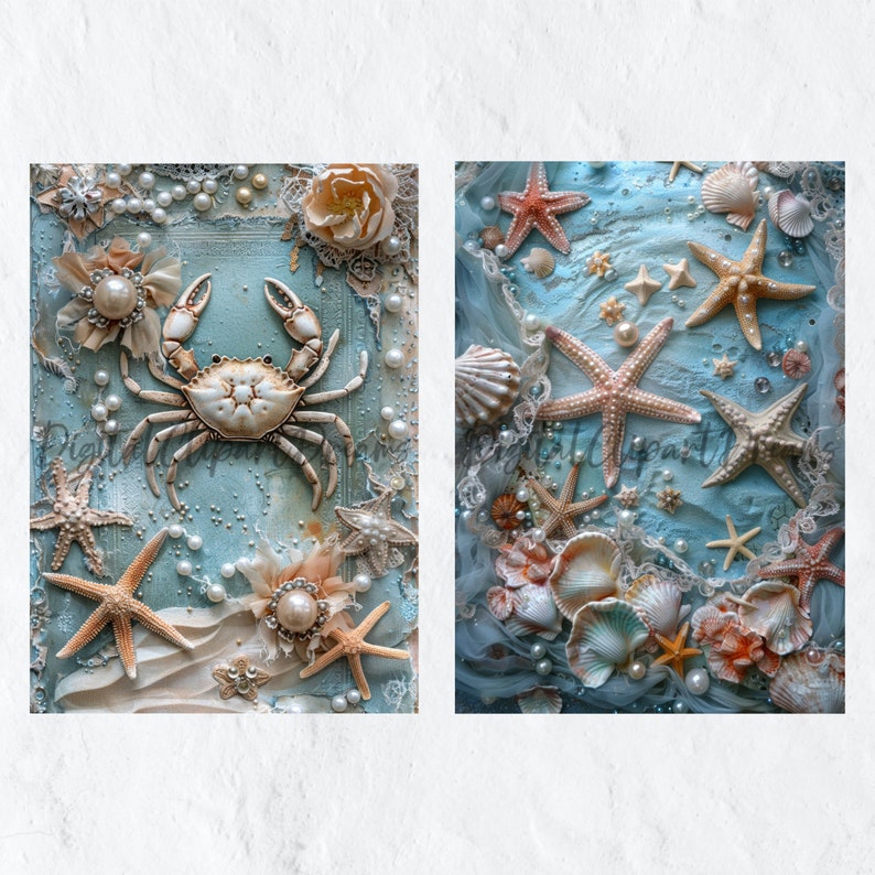 Sea Animals Digital Paper, Ocean Junk Journal Pages, Beach Background ...