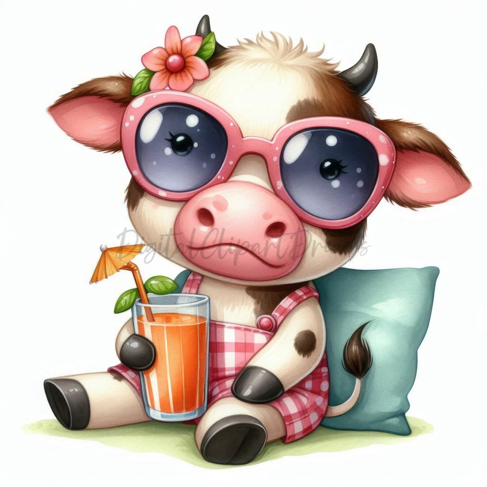 Cute Baby Cow Clipart, 18 JPG Watercolor Farm Animal Clip Art, Funny ...