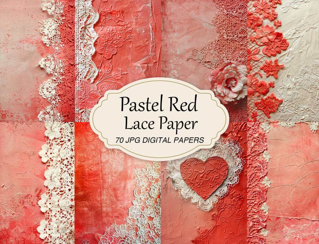 Vintage Red Lace Paper, Junk Journal Paper Pack, Shabby Red Lace Paper ...