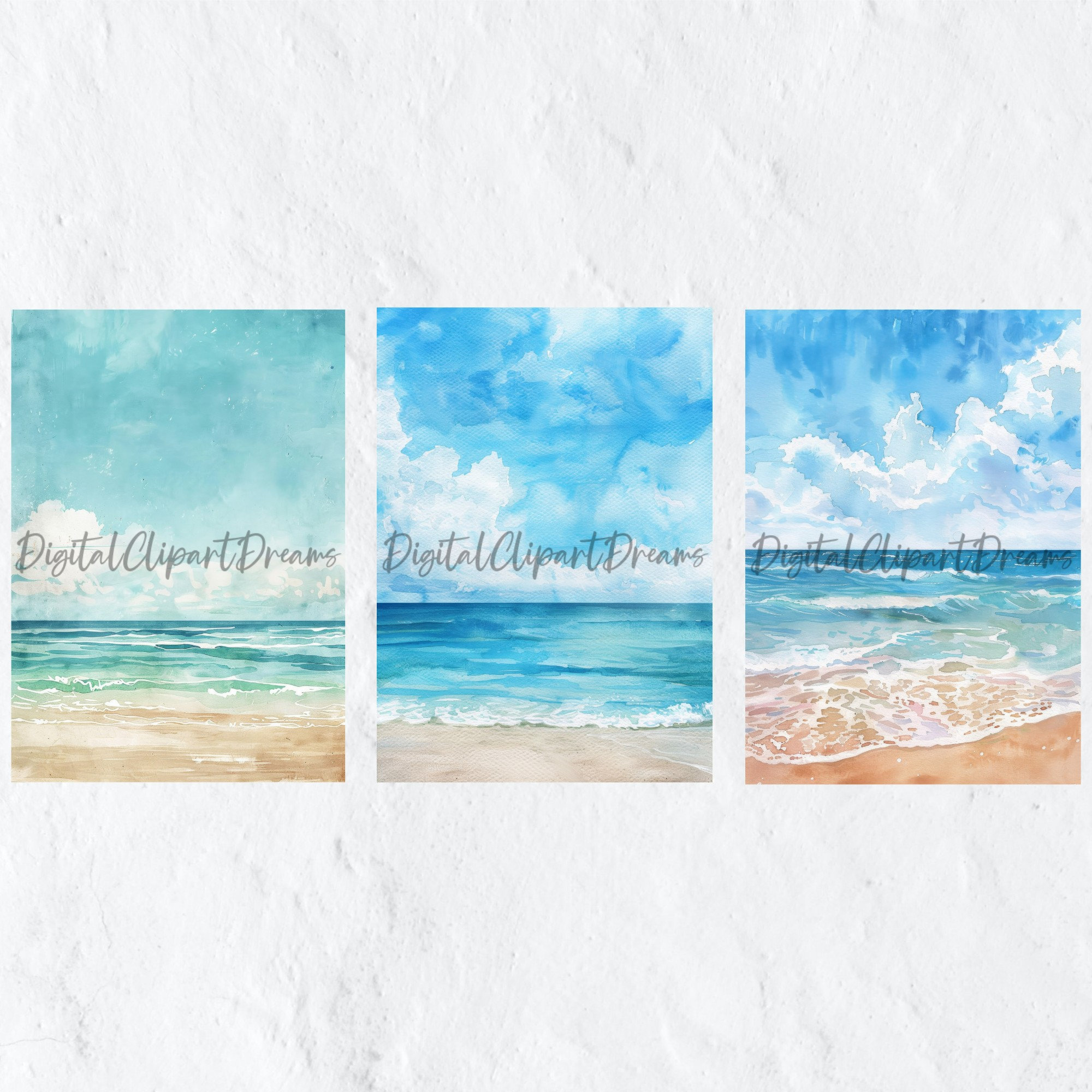 Seascape Junk Journal Pages, Watercolor Beach Background, Sea Collage ...