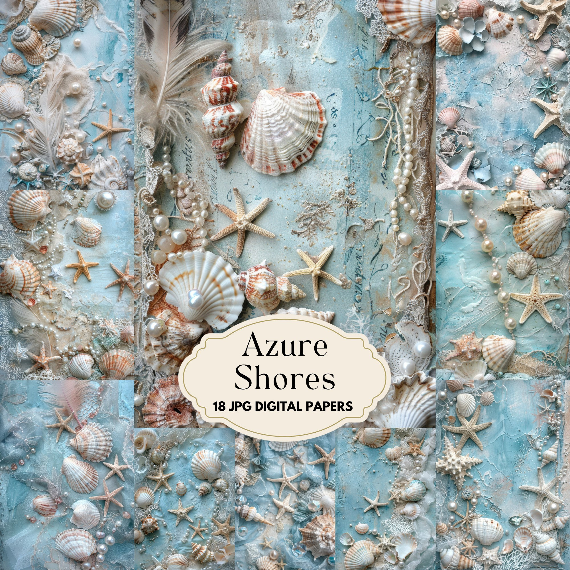 Azure Shores Coastal Digital Paper, Sea Junk Journal Pages, Vintage ...