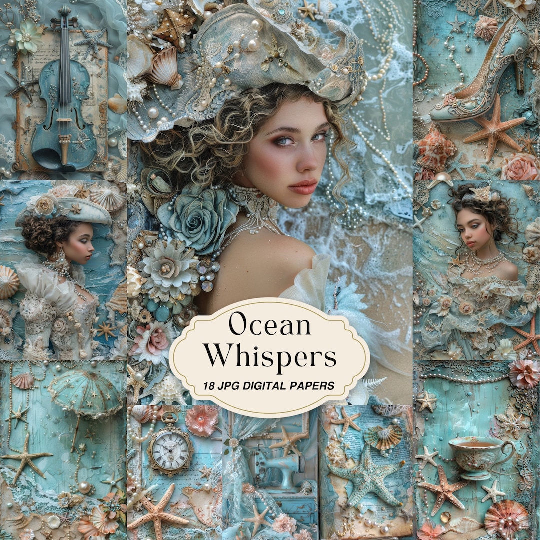 Ocean Whispers Junk Journal Paper, Vintage Girls, Sea Digital Scrapbook Paper, Beach Printables ...