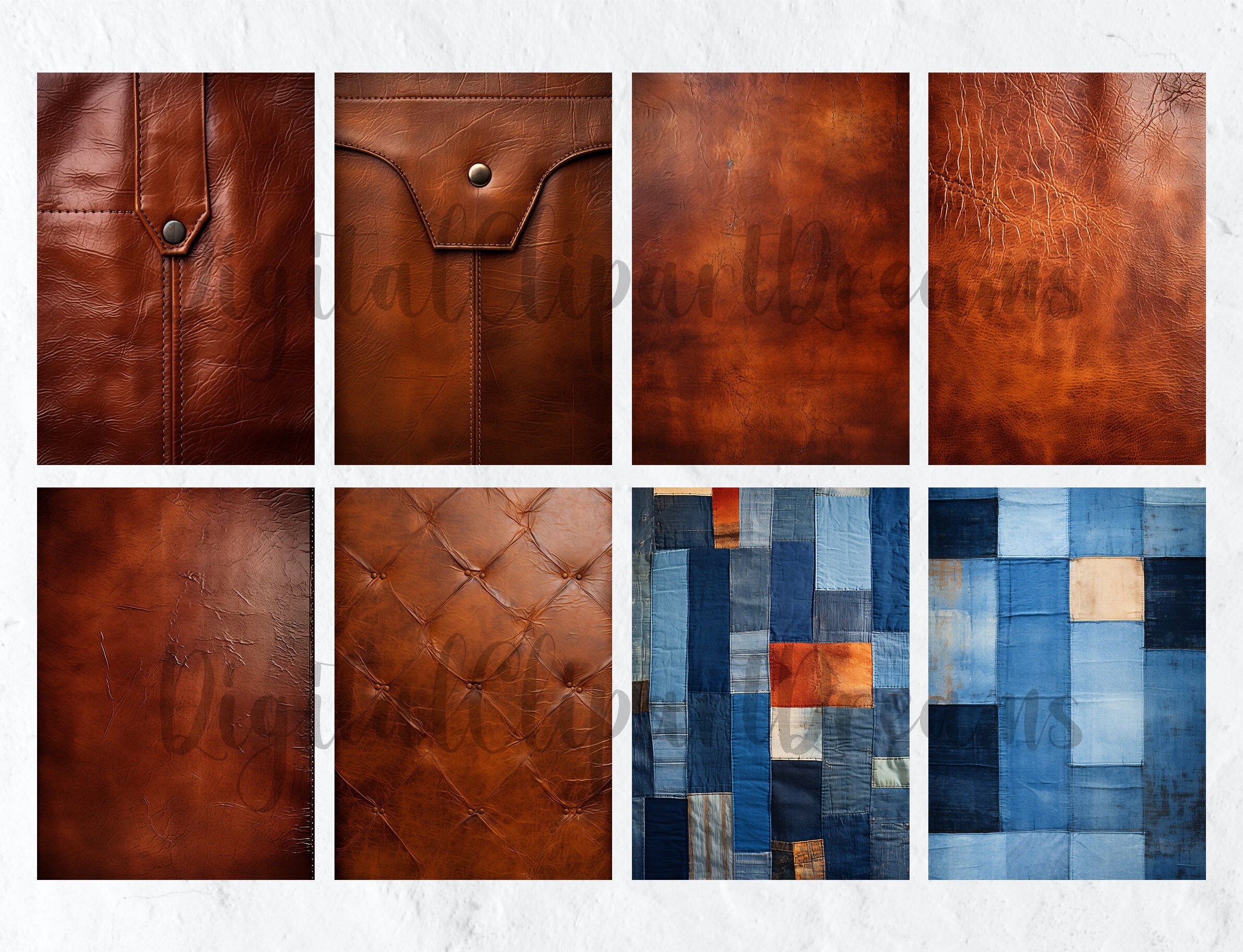 Denim and Leather Digital Papers, Digital Scrapbook Paper, Jeans Junk ...