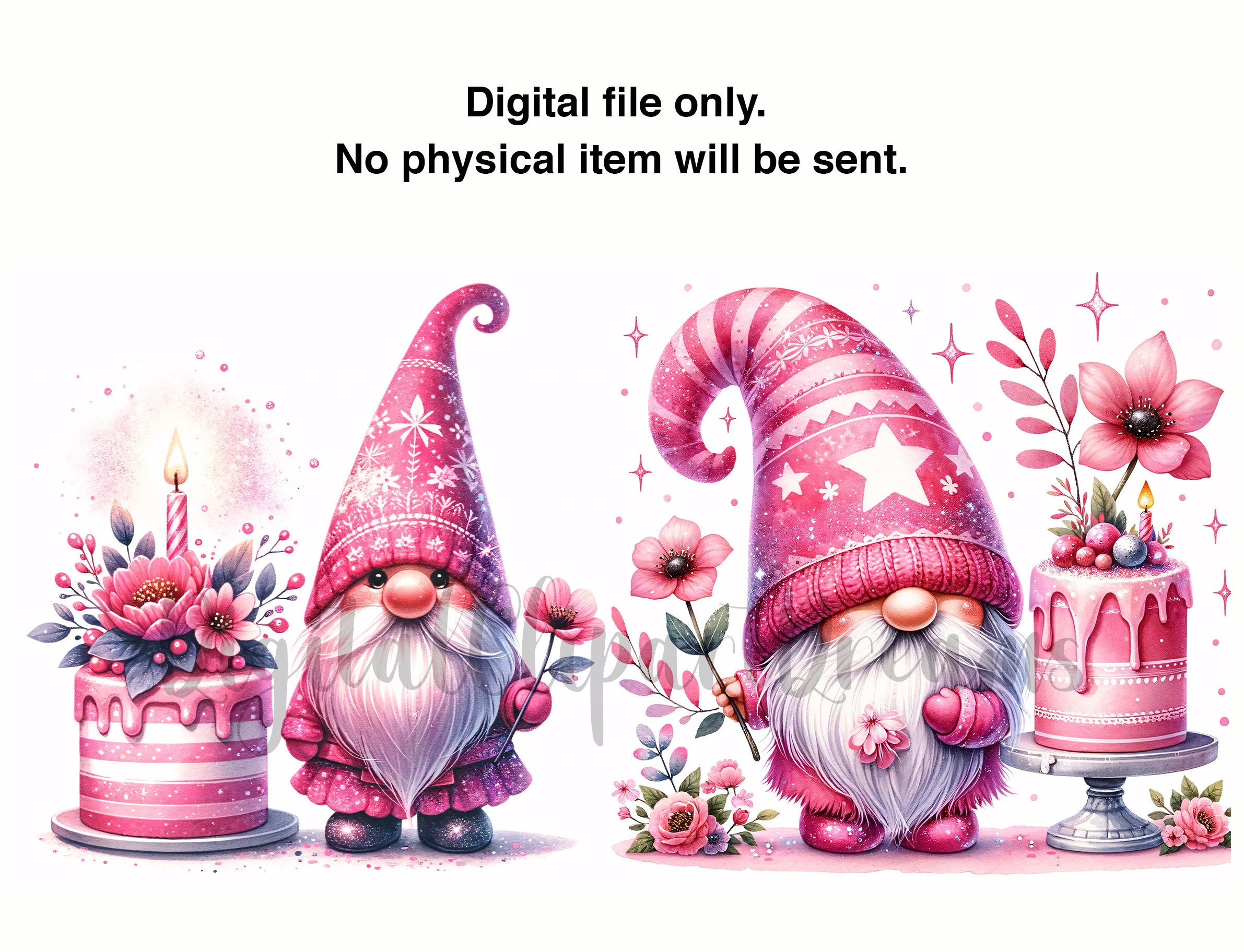 Birthday Gnome Watercolor Clipart, 12 High Quality JPG Pink Birthday ...