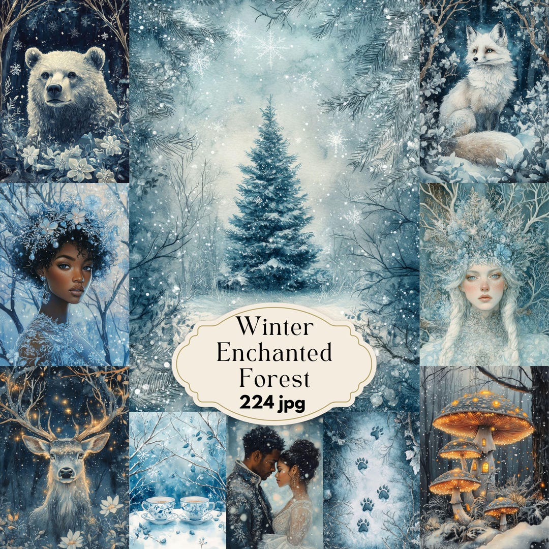 Enchanted Winter Forest Junk Journal Pages: Festive Scrapbook Paper ...