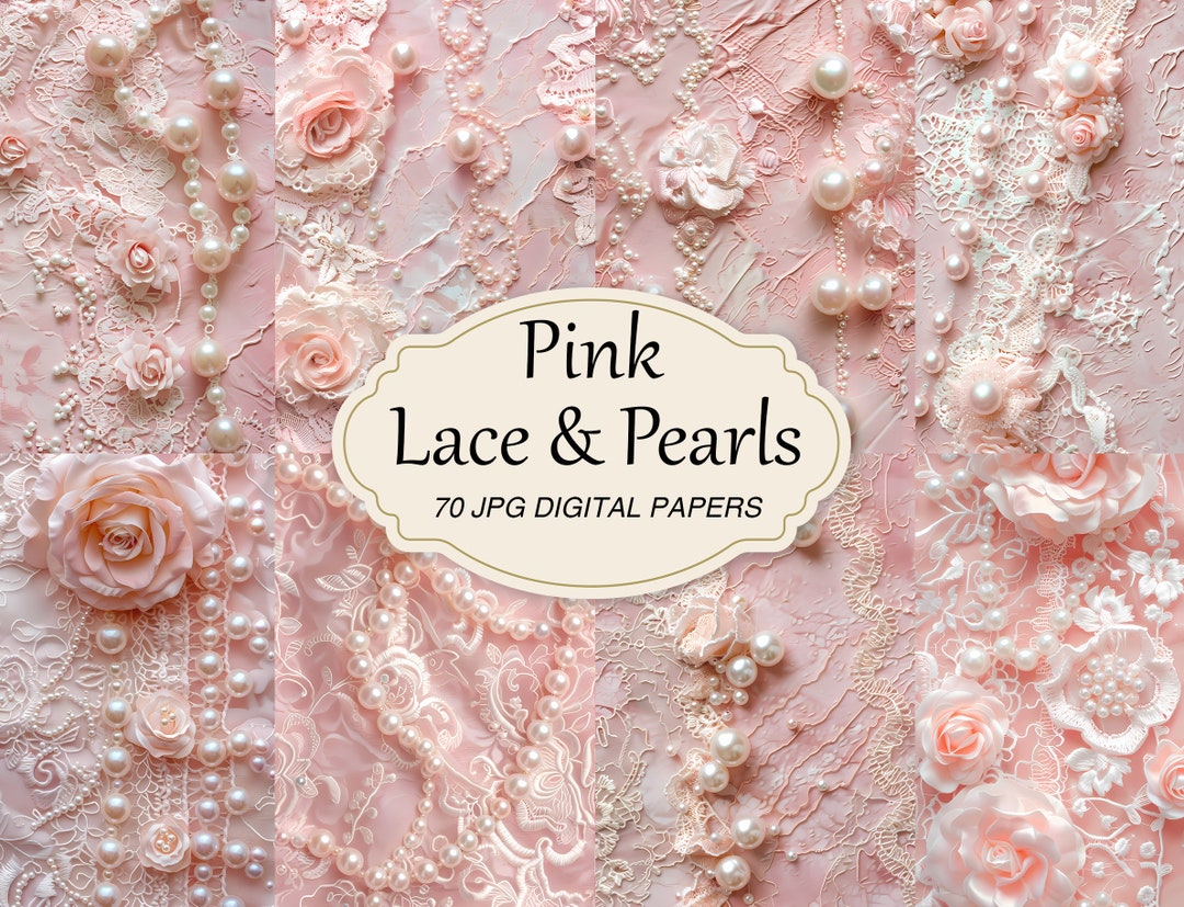 Vintage Pink Lace Pearls Paper, Junk Journal Paper Pack, Lace Printable ...