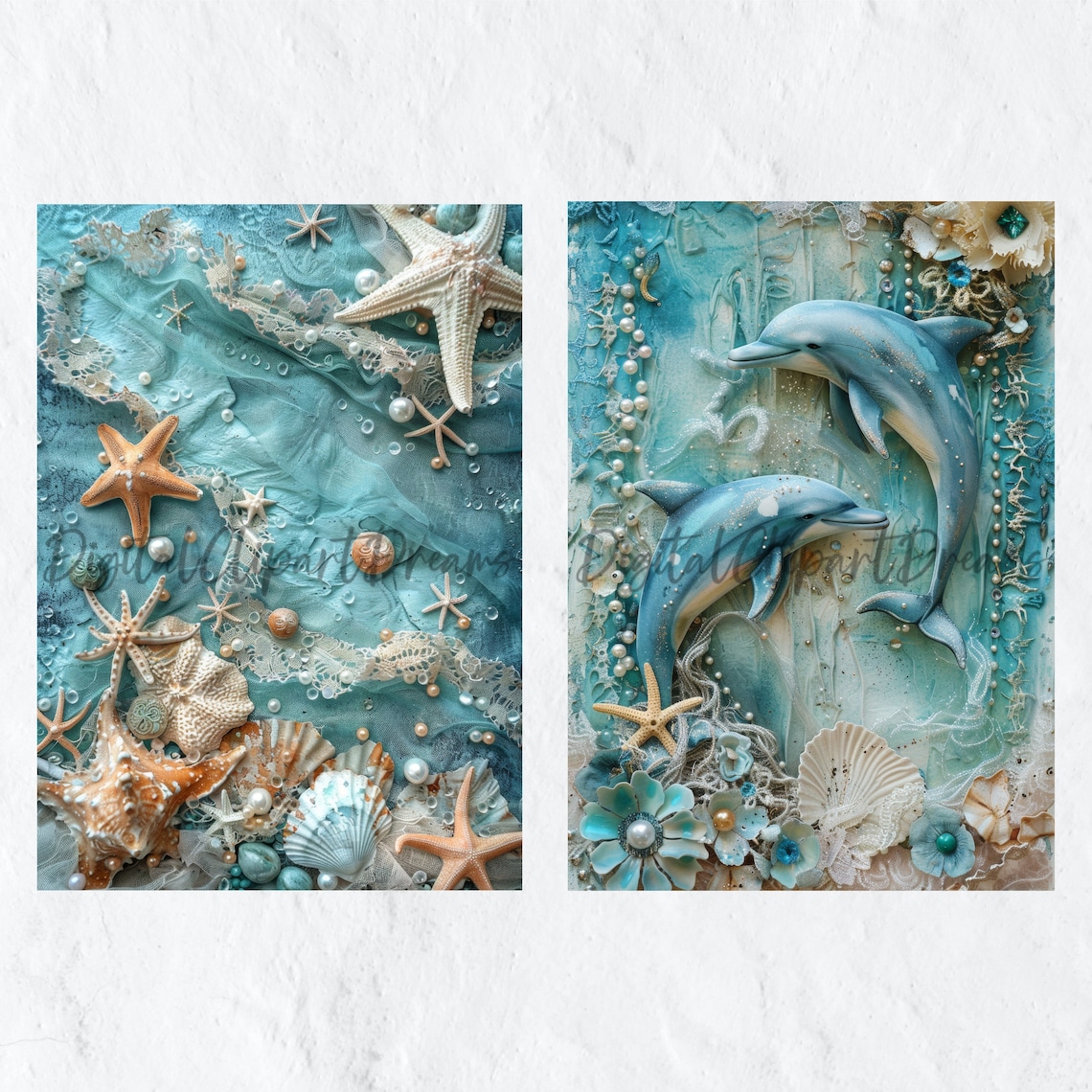 Sea Animals Digital Paper, Ocean Junk Journal Pages, Beach Background ...