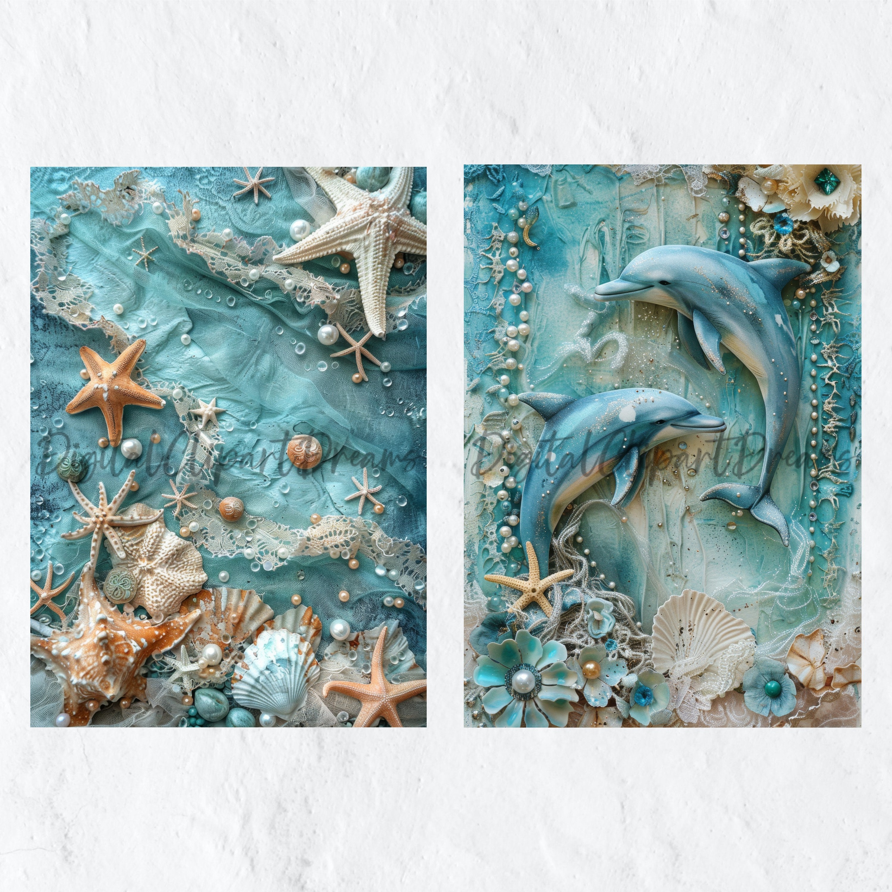 Sea Animals Digital Paper, Ocean Junk Journal Pages, Beach Background ...