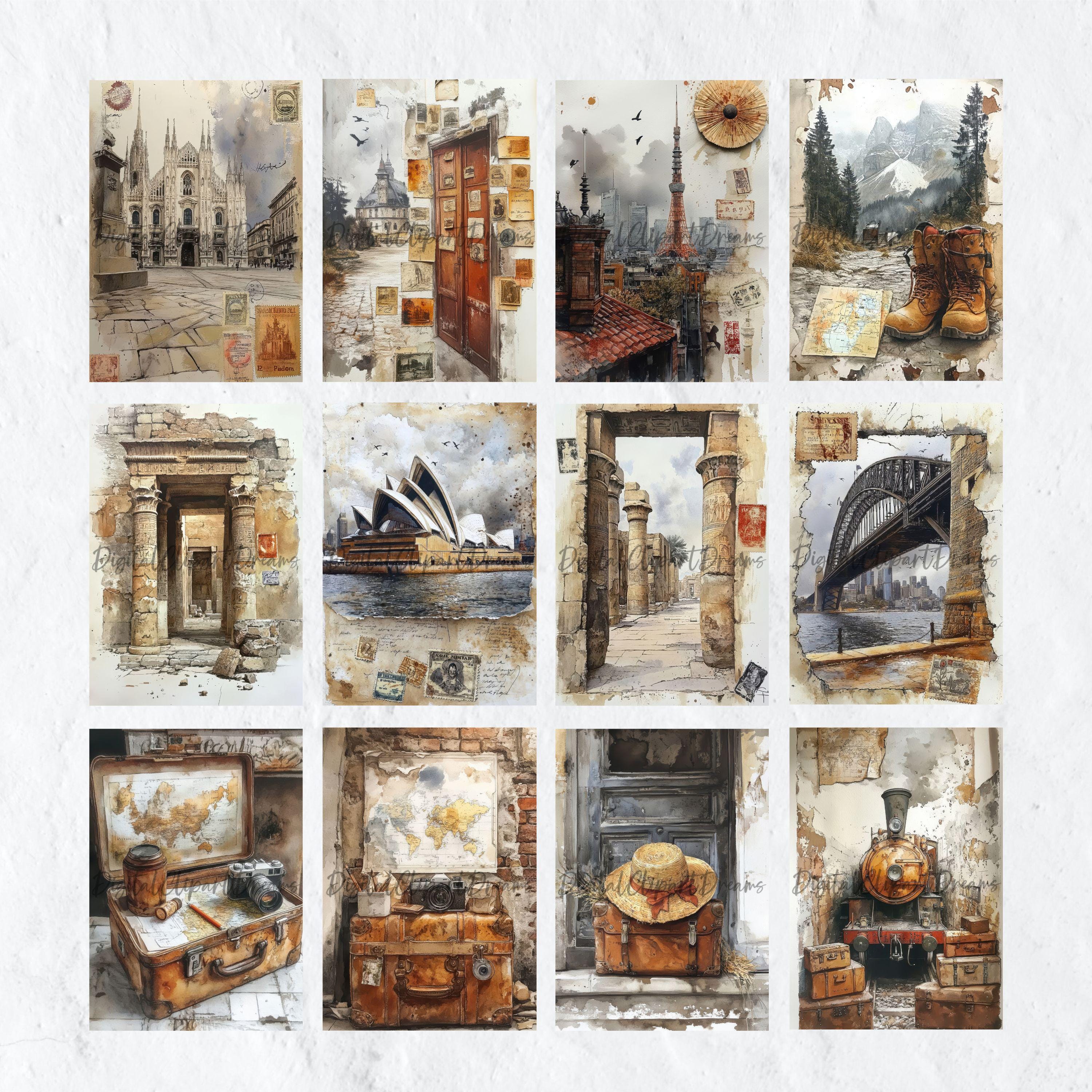Retro Travel Junk Journal Kit: Vintage Ephemera, Landmarks Printable ...