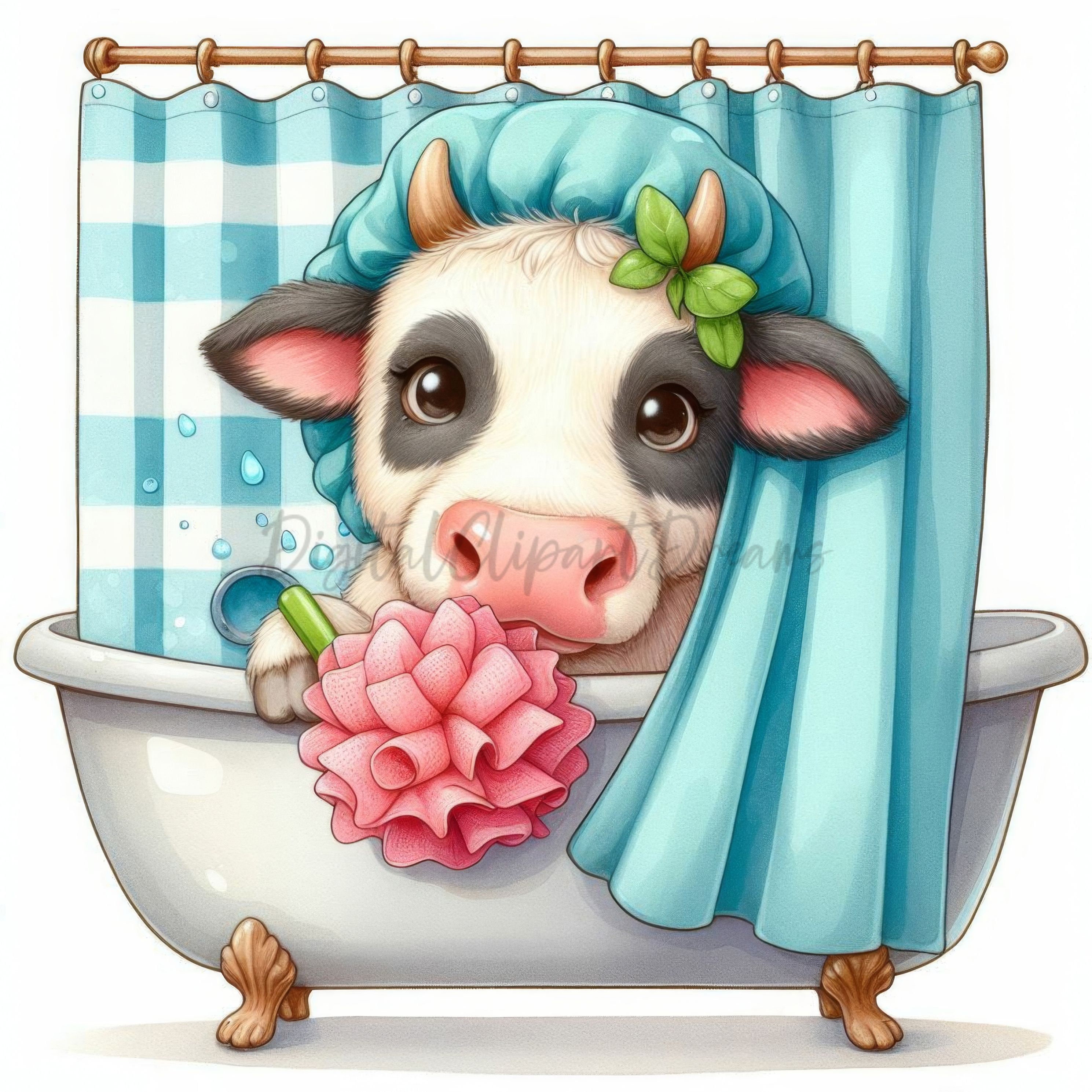 Cute Baby Cow Clipart, 18 JPG Watercolor Farm Animal Clip Art, Funny ...