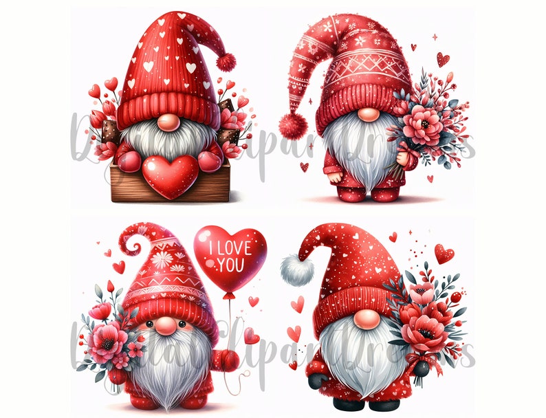 Valentines Gnome Watercolor Clipart, 20 High Quality JPG, Valentines ...