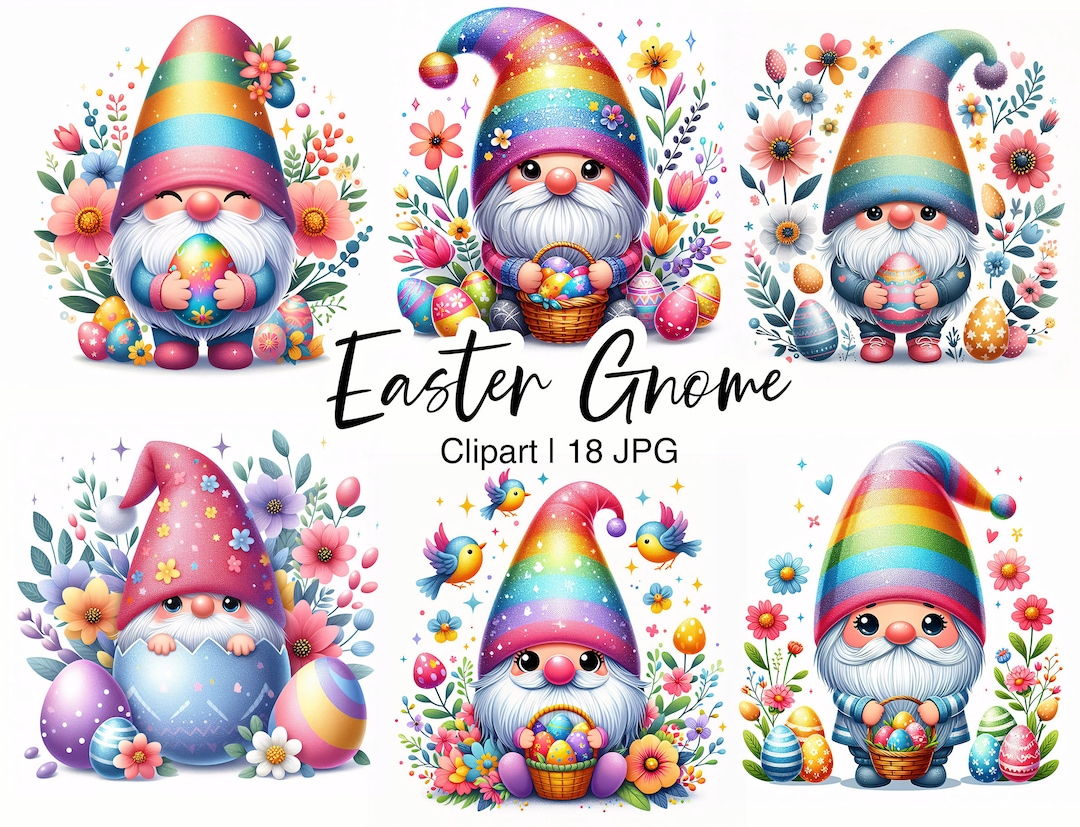 Easter Gnome Clipart, Spring Garden Gnomes, 18 JPG, Sublimation Designs ...