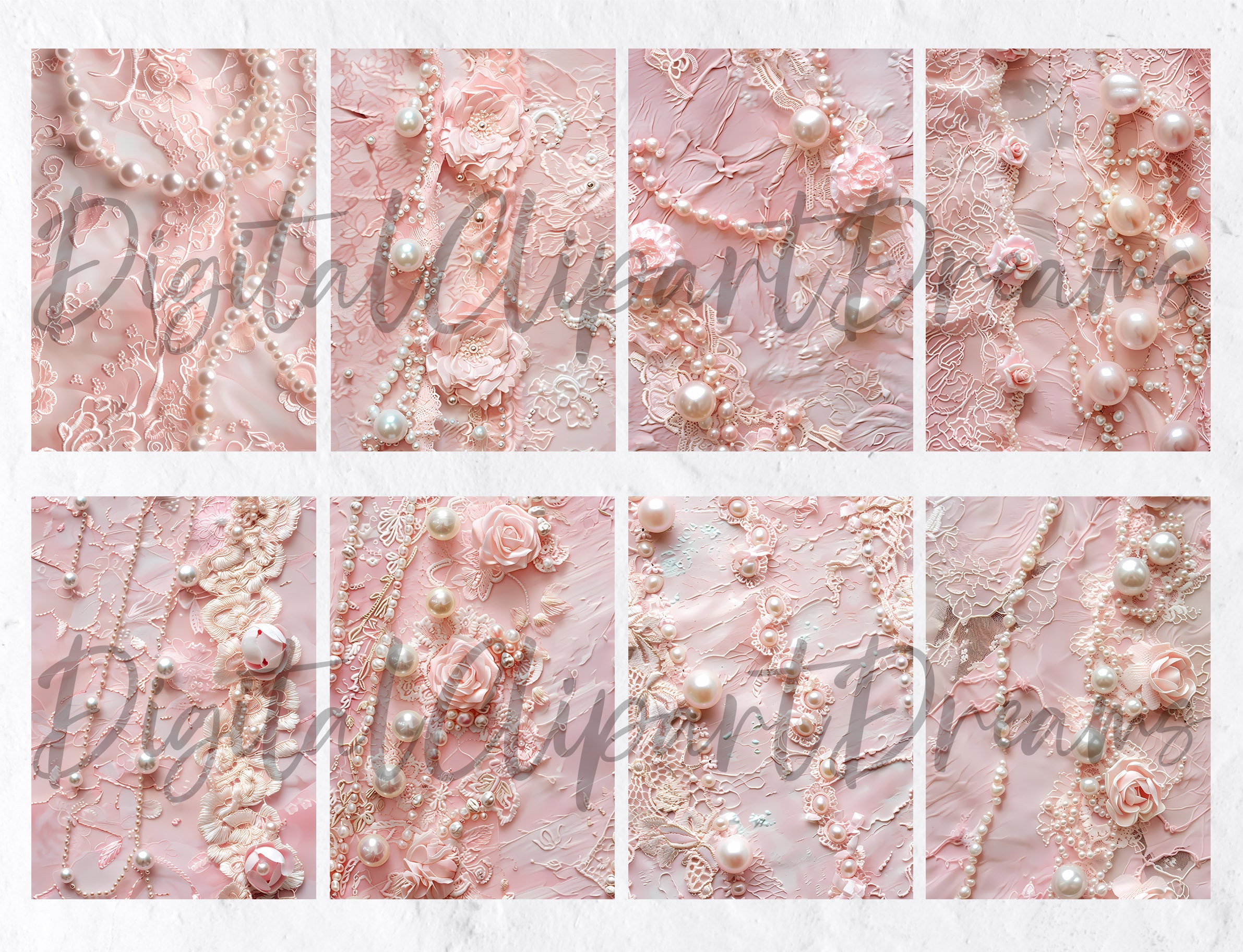 Vintage Pink Lace Pearls Paper Pack, Shabby Chic Digital Paper (digital ...