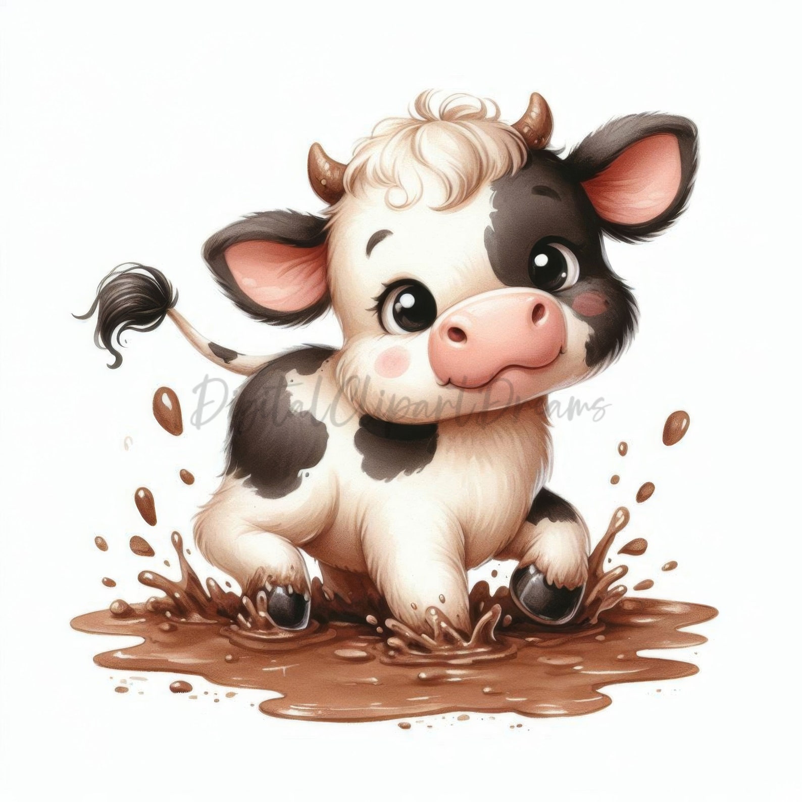 Cute Baby Cow Clipart, 18 JPG Watercolor Farm Animal Clip Art, Funny ...