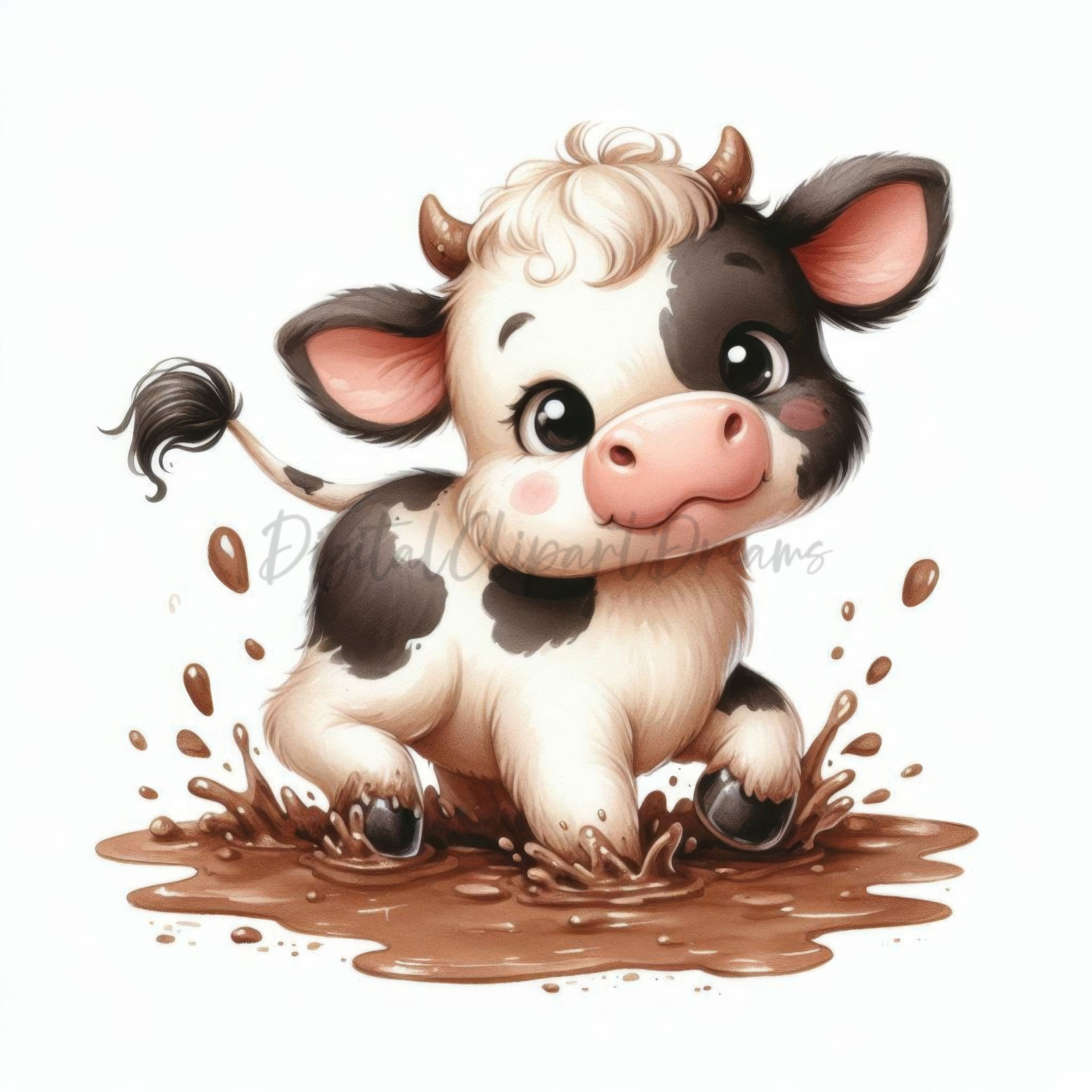 Cute Baby Cow Clipart, 18 JPG Watercolor Farm Animal Clip Art, Funny Cow, Sublimation, Printable ...