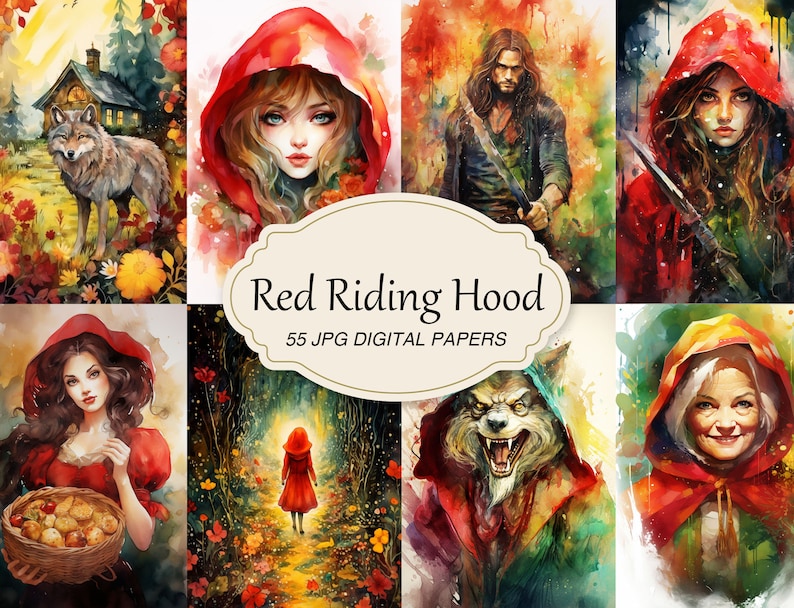 Little Red Riding Hood Junk Journal Pages, Girl and Wolf Collage Sheets ...