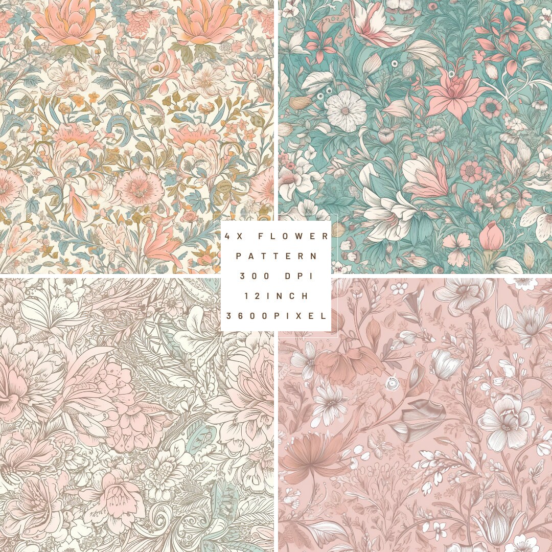 Floral Digital Paper 300 DPI Flower Backgrounds for - Etsy New Zealand