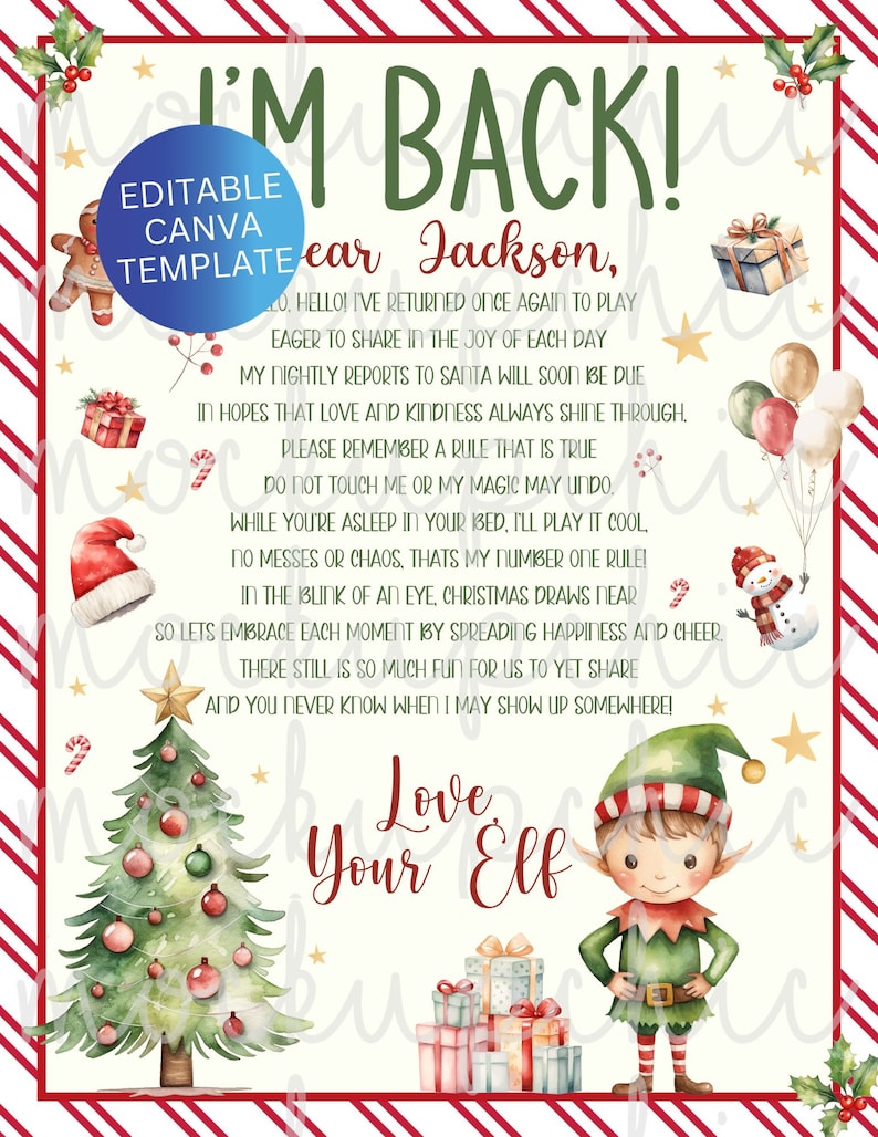 Elf Arrival Letter BOY I'm Back Letter From Elf (Download Now) - Etsy